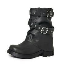 Aihuaihua Mid Calf Boots for Women Side Zipper Motorcycle Boots Low ...