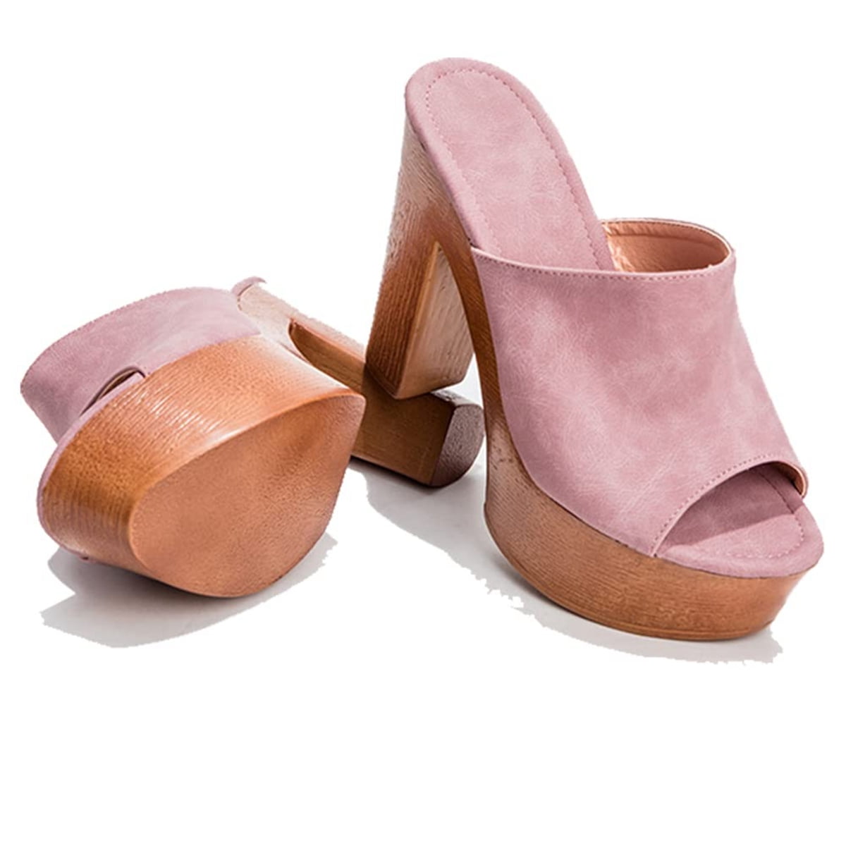 SACFOF Women's Peep Toe Platform Chunky High Heel Mule Sandals Slip On ...