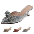 SACFOF Women's Rhinestone Bow Glitter Kitten Heel Mules Closed Pointed ...