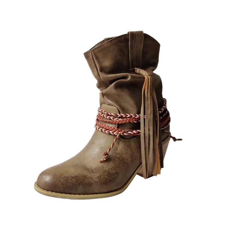 SACFOF Womens Braid Bootie Ankle Boot Fashion Pointed Toe Riding ...