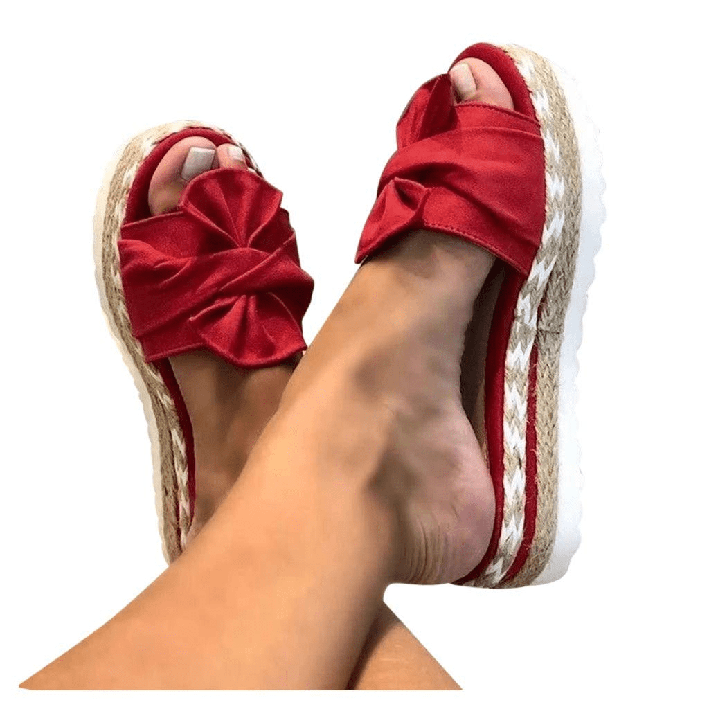 SACFOF Womens Espadrilles Slip on Wedge Sandals Casual Slides Bow Tie ...