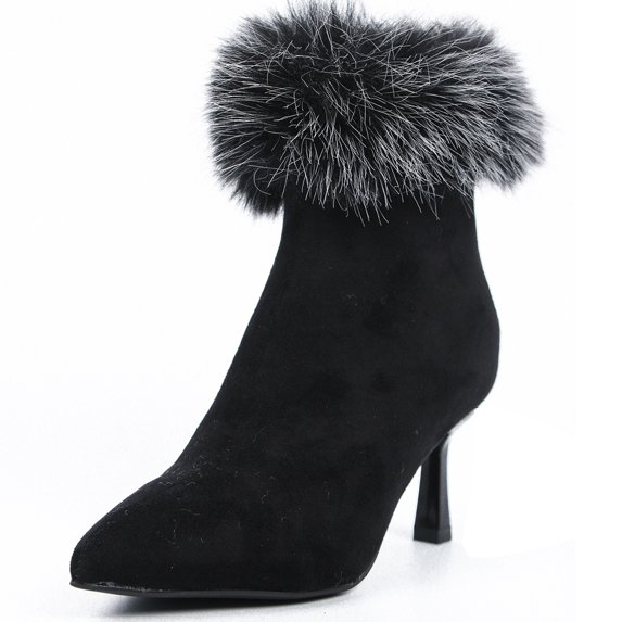 SACFOF Womens High Heel Fluffy Ankle boots Zip Pointed Toe Autumn ...