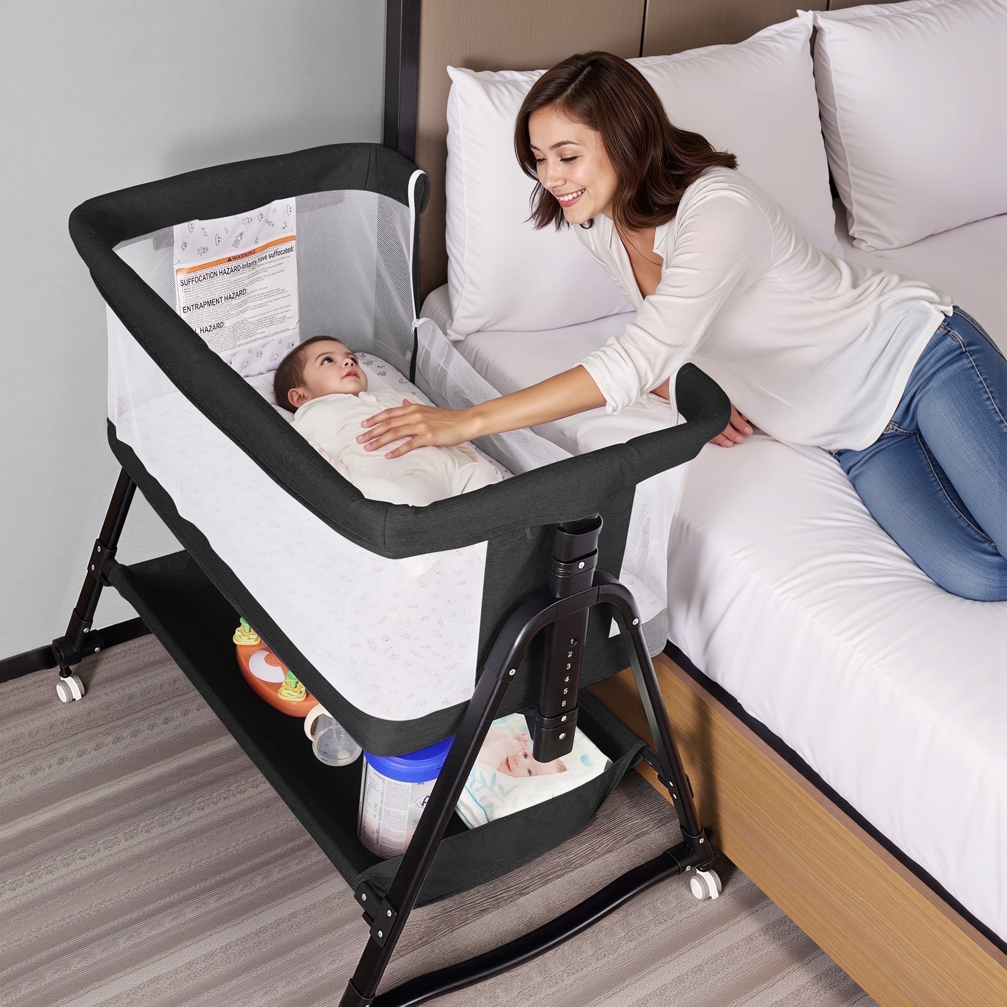 SACVON Baby Bassinet Bedside Sleeper, 6 adjustable height settings ...