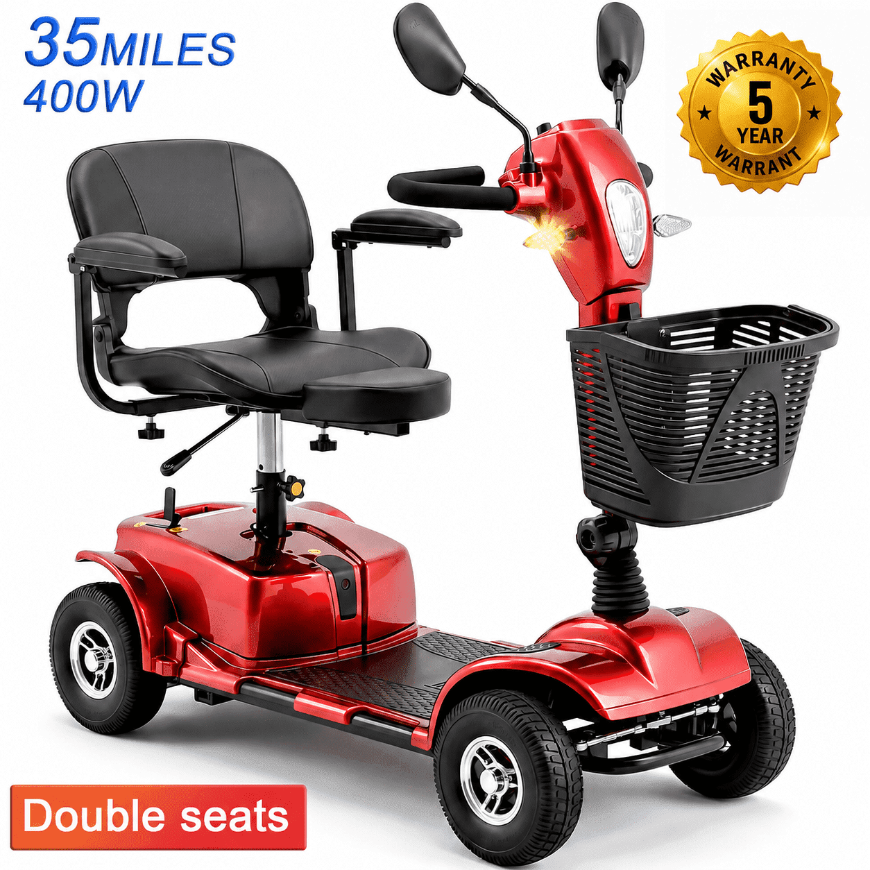 SACVON 4 Wheel Mobility Scooter for Seniors, 35 Miles Long Range Travel ...