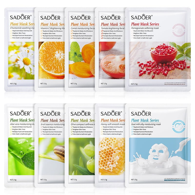 SADOER 10 Pcs Combo Essence Face Masks Skincare Hydraiting Facial Mask Moisturizing Self Care ...