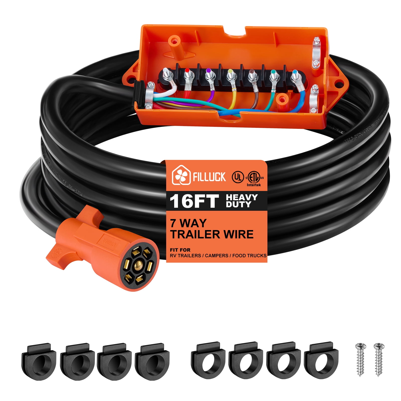 SAE 7 Way Trailer Plug with Junction Box,Waterproof Double Prongs ...