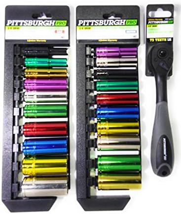 SAE/METRIC Deep Wall Color Coded Socket Sets With Composite Ratchet ...