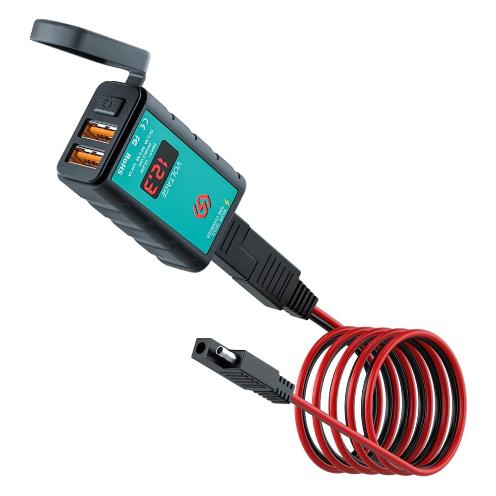 SAE USB Adapter, Waterproof Motorcycle USB Phone Charger 6.8A Max Dual ...