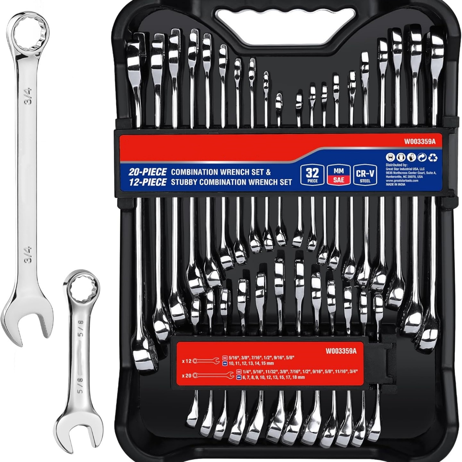 SAE and metric combination wrench set, standard wrenches and short ...