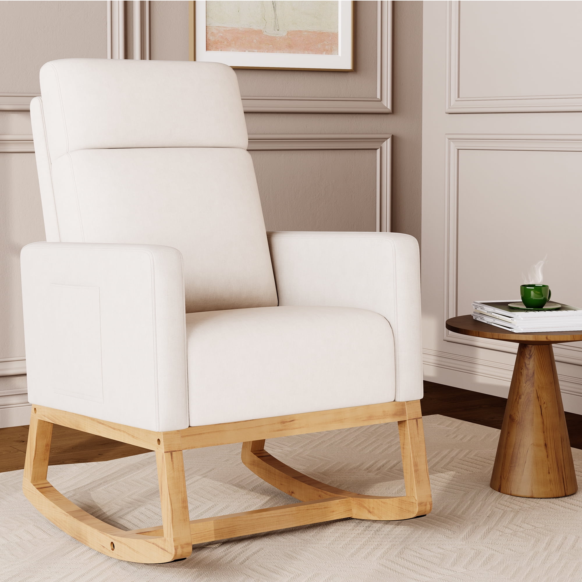 SAETSFEG Rocking Chair Nursery, Comfortable Upholstered Glider Rocker ...