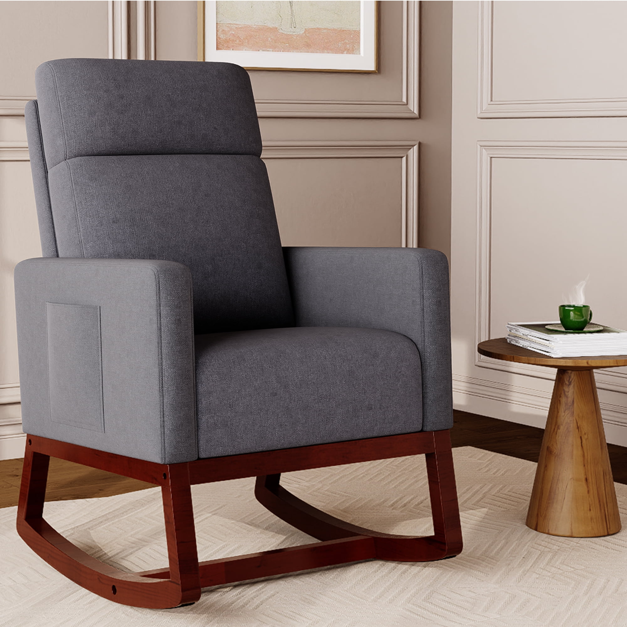 SAETSFEG Rocking Chair Nursery, Comfortable Upholstered Glider Rocker ...