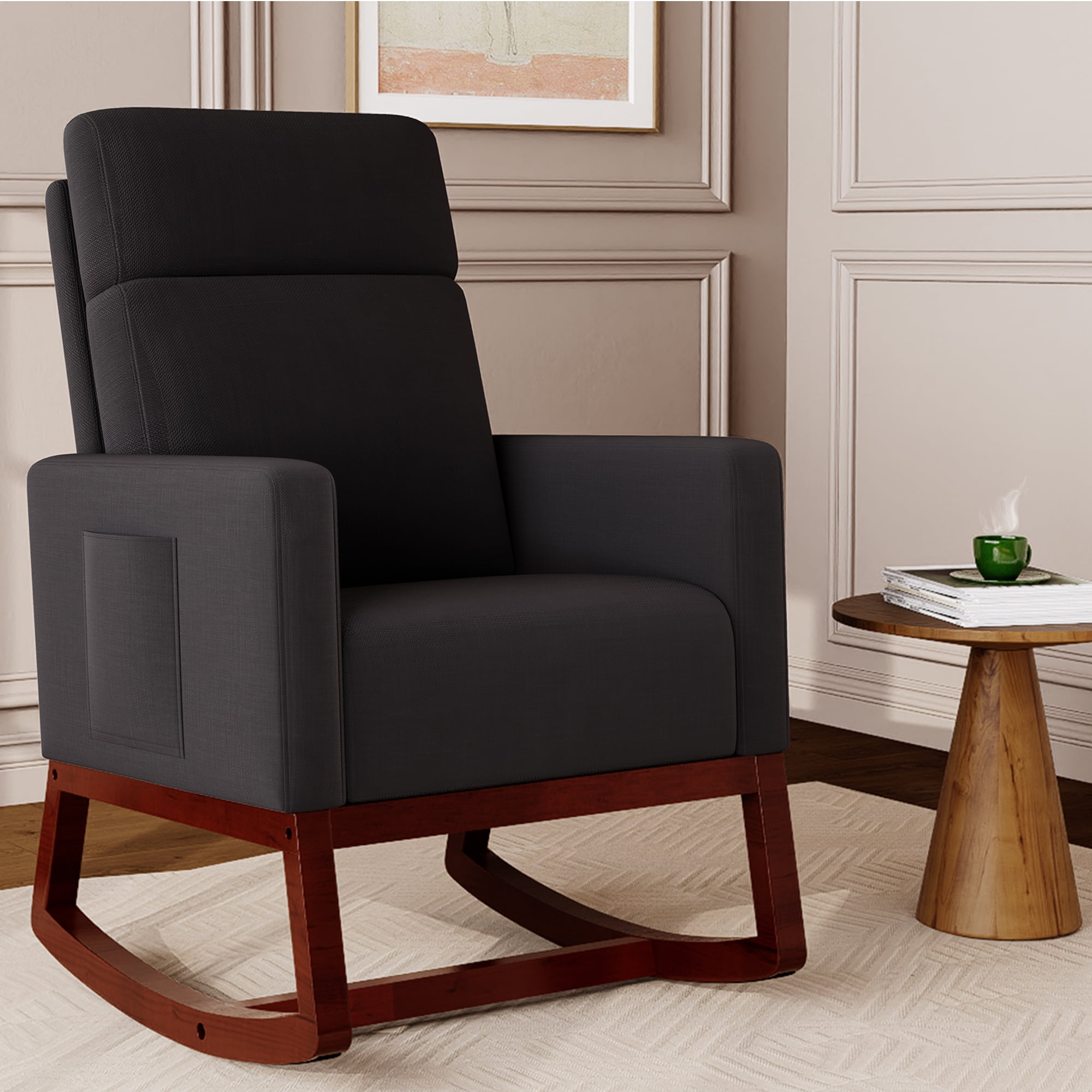 SAETSFEG Rocking Chair Nursery, Comfortable Upholstered Glider Rocker ...