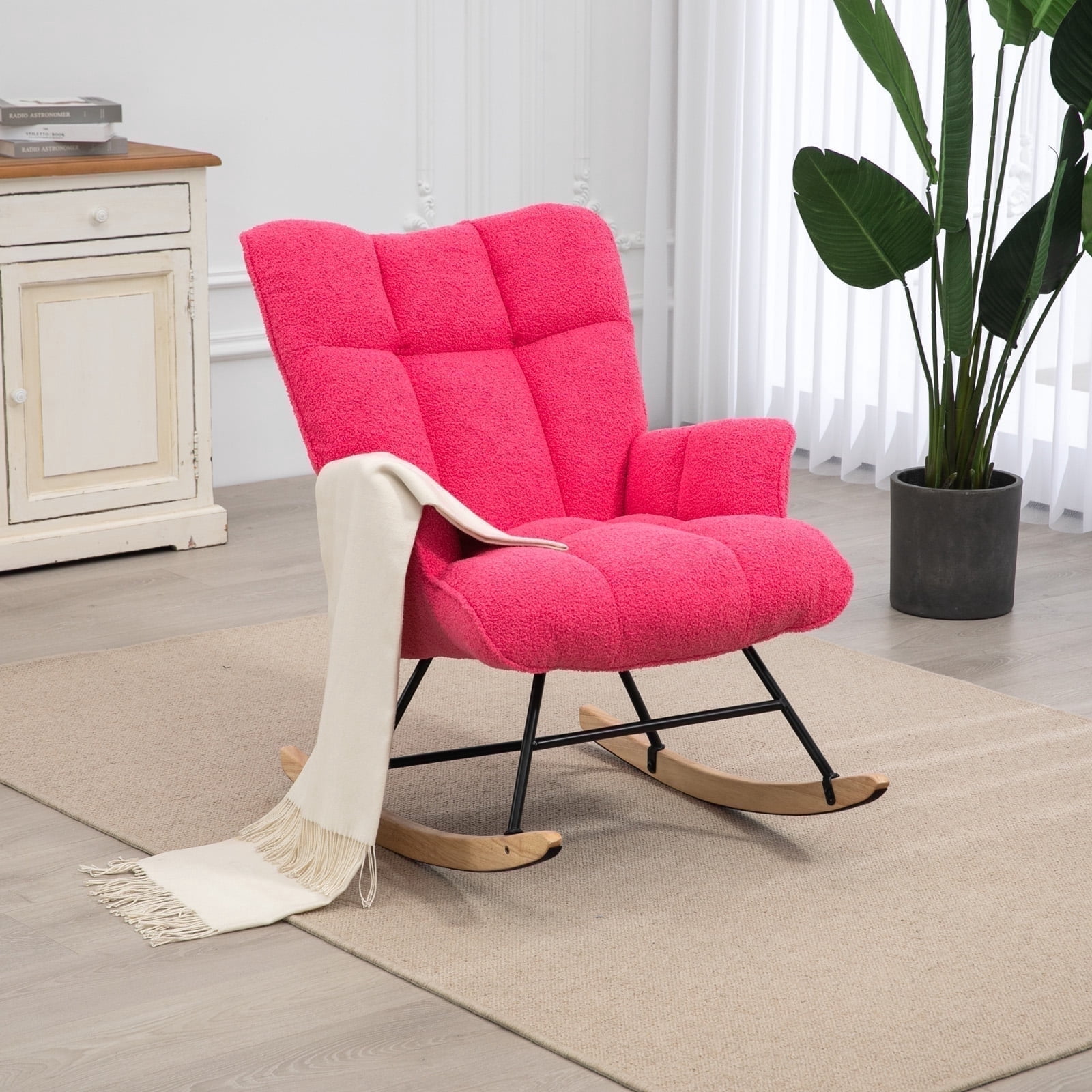 SAETSFEG Nursery Rocking Chair Teddy, High Backrest, Comfortable ...