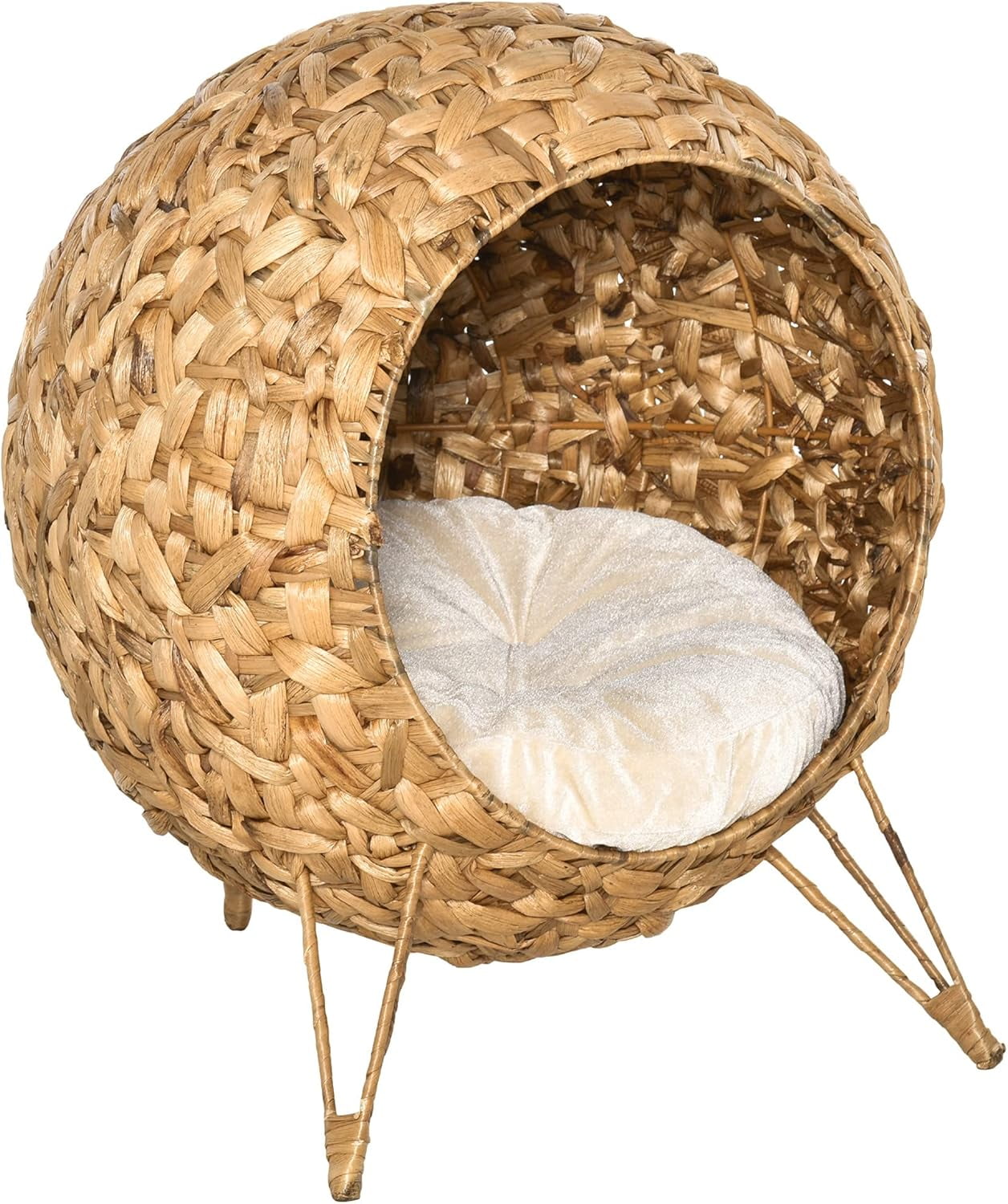SAEWUD 20.5" Weaved Cat Bed, Elevated Hand-Woven Braided Banana Leaf ...