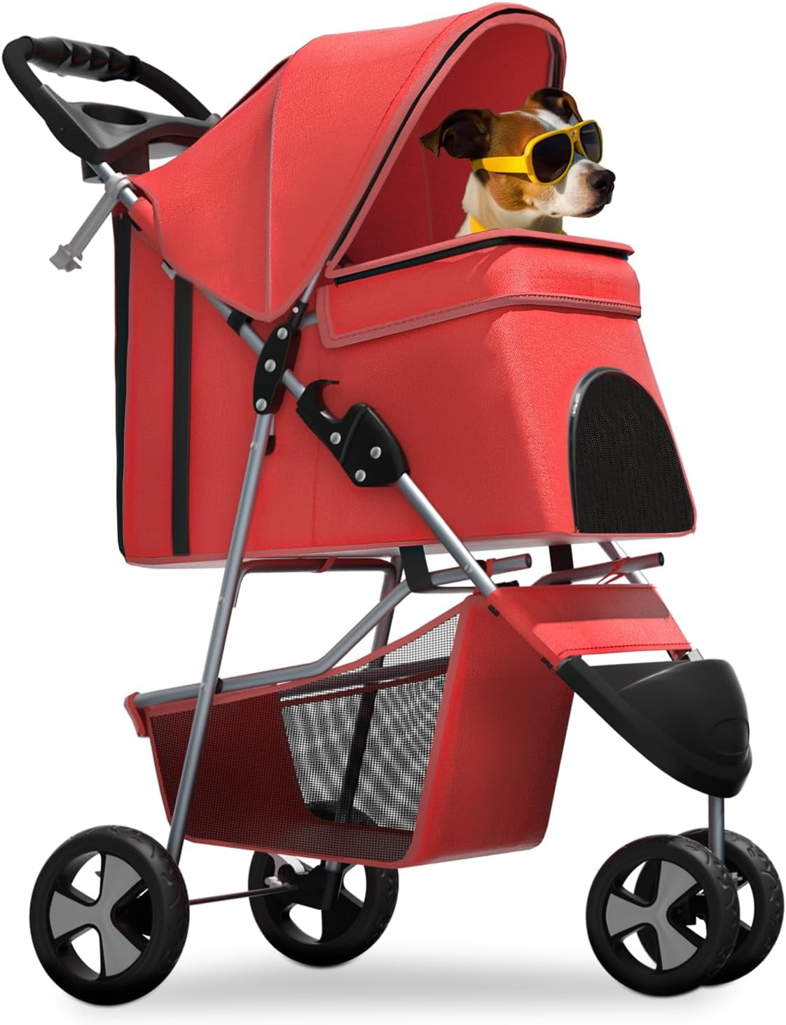 SAEWUD 3-Wheel Pet Stroller, Foldable Jogger for Small & Medium Dogs ...