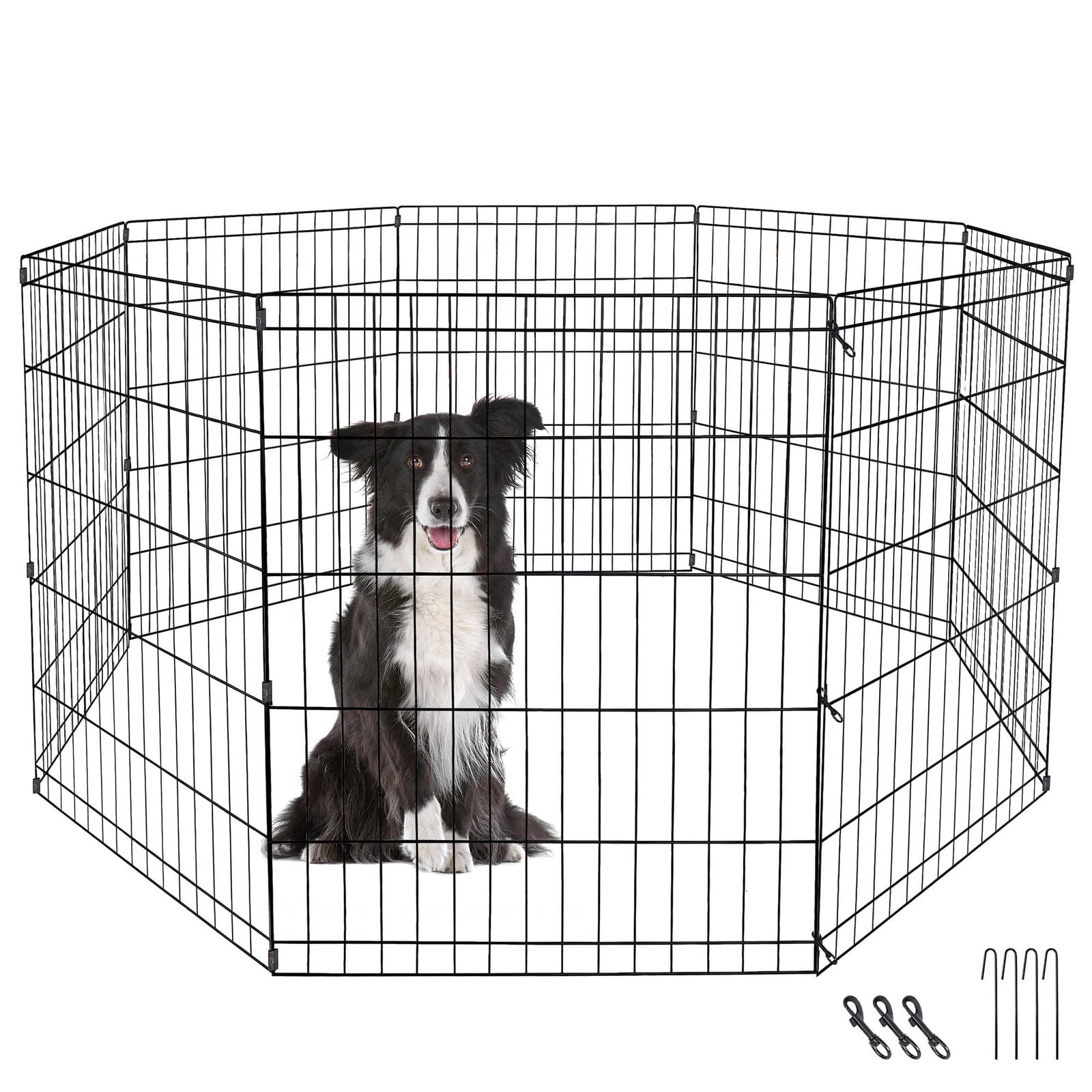 SAEWUD 30-inch 8-panel Ultra-rugged Heavy Duty Metal Pet Fence for Cats ...