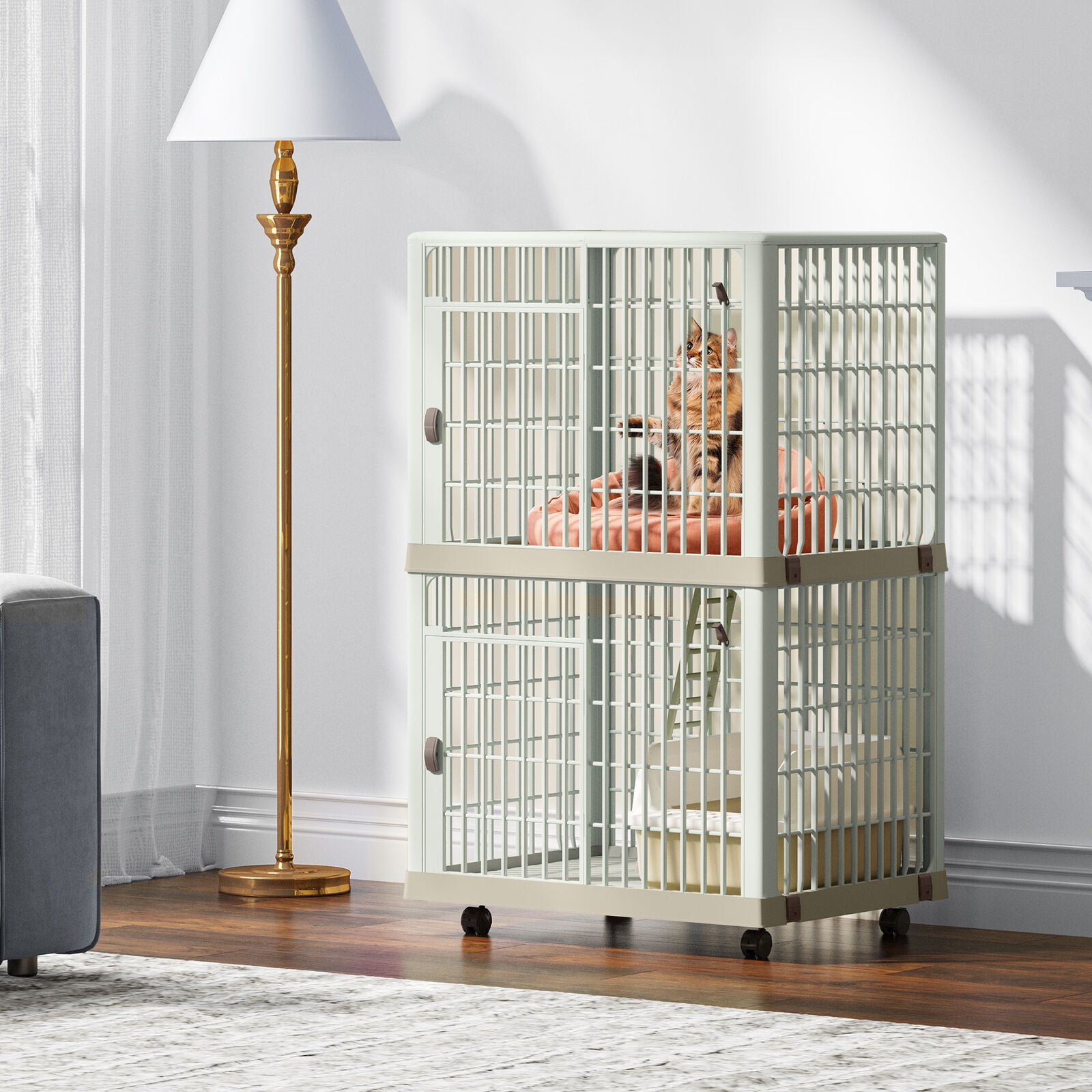 SAEWUD 41'' 2-Tier Cat Cage Cat Crate with Door Locks and Bottom, Three ...