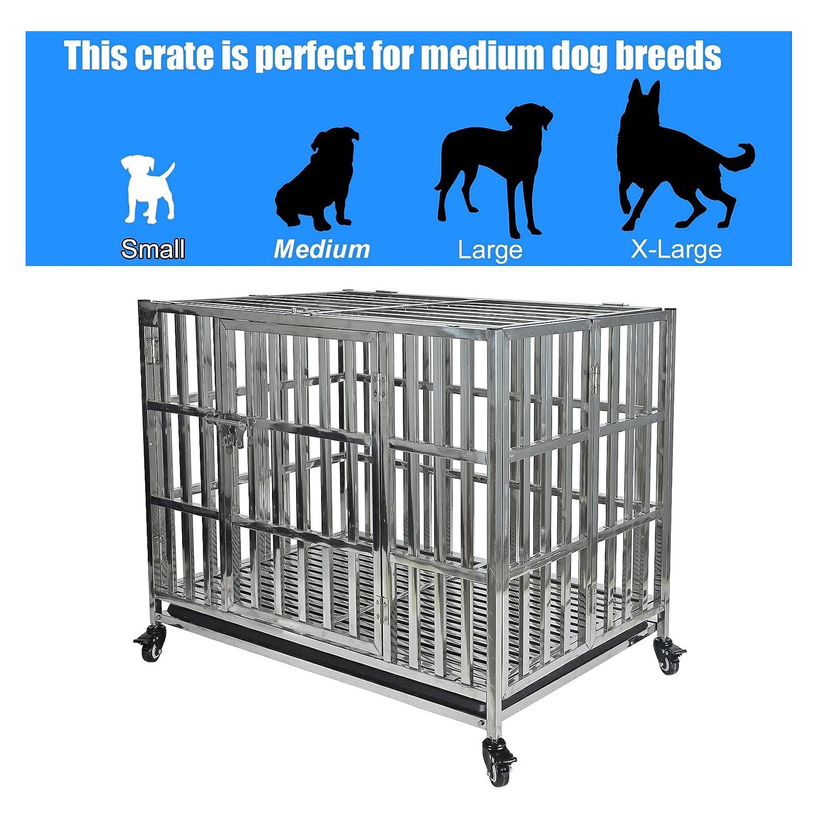 SAEWUD 42" Heavy-Duty Stackable Dog Crate – Stainless Steel Kennel for ...