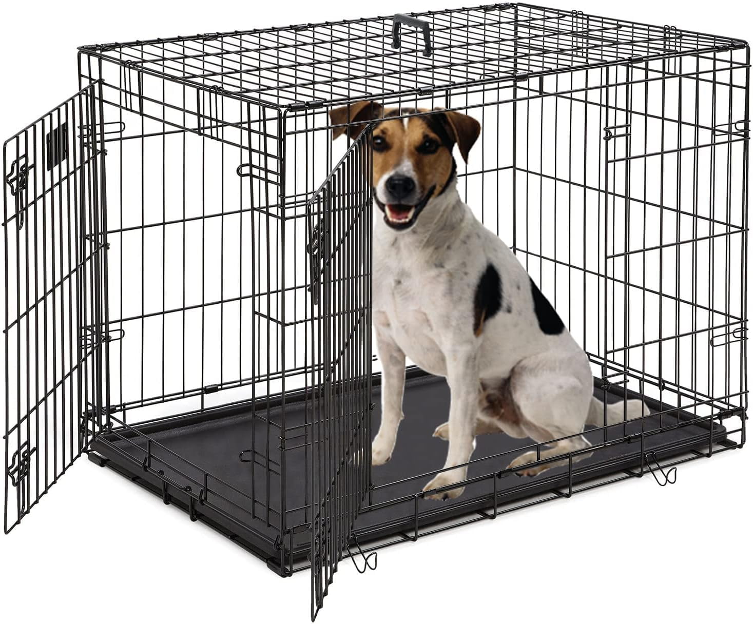 SAEWUD 42 Inch Large Dog Crate, Folding Metal Double Door Dog Kennel ...