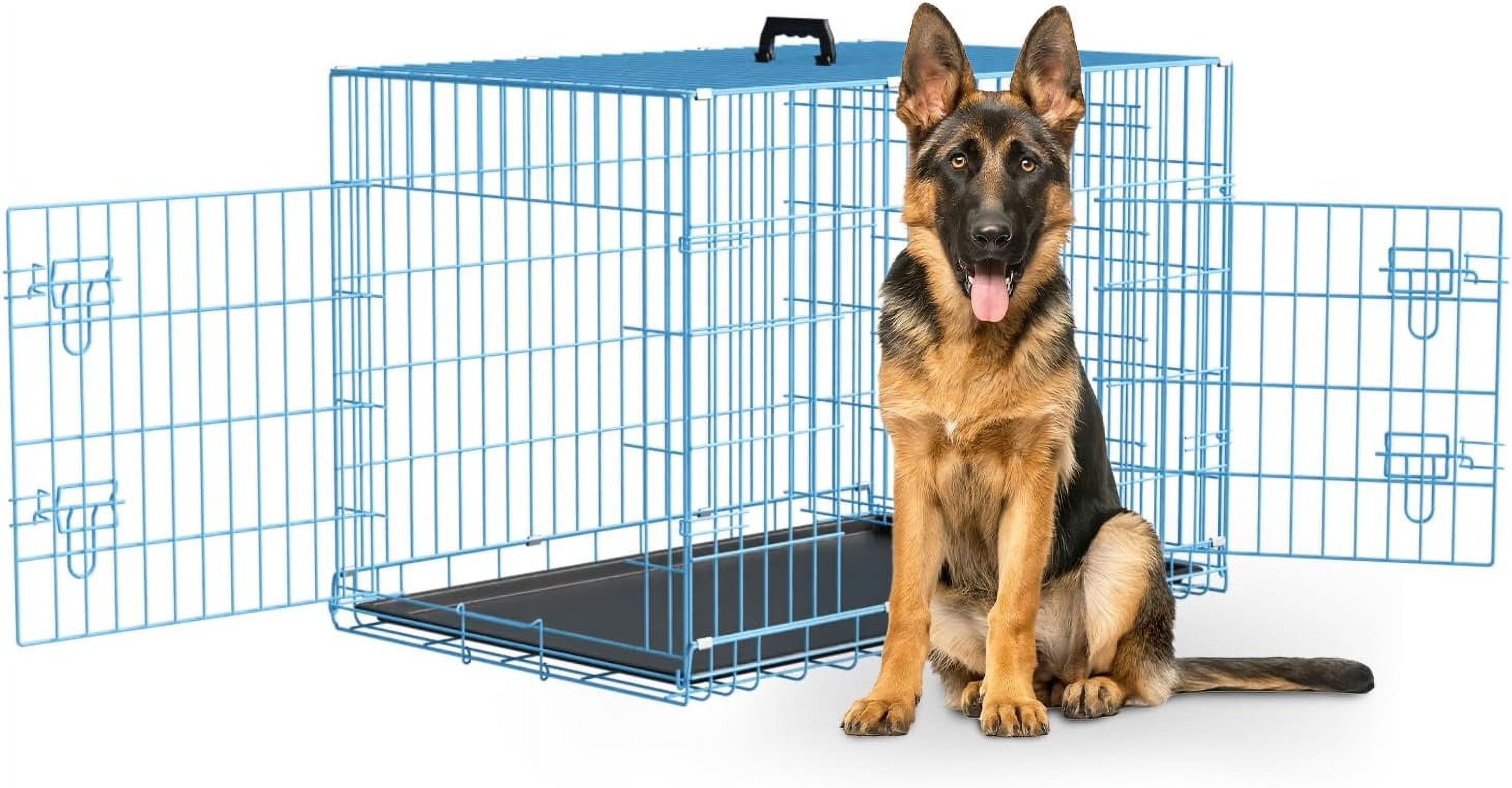 SAEWUD 42 Inch Large Dog Crate, Folding Metal Double Door Dog Kennel ...