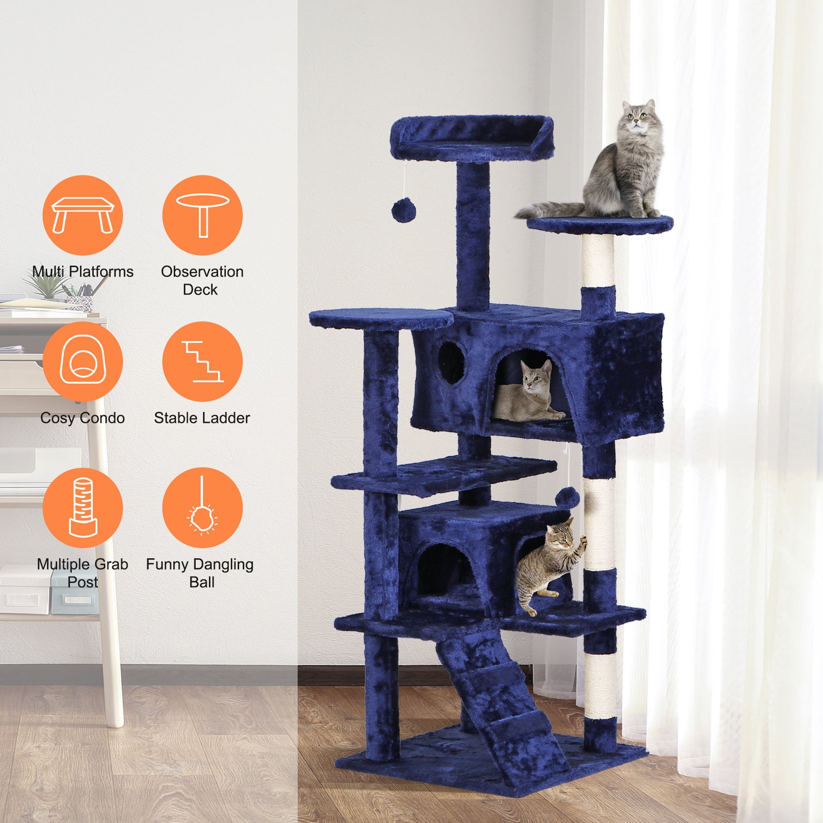 SAEWUD 54in Multi-Level Cat Tree Tower Furniture - Scratching Posts ...