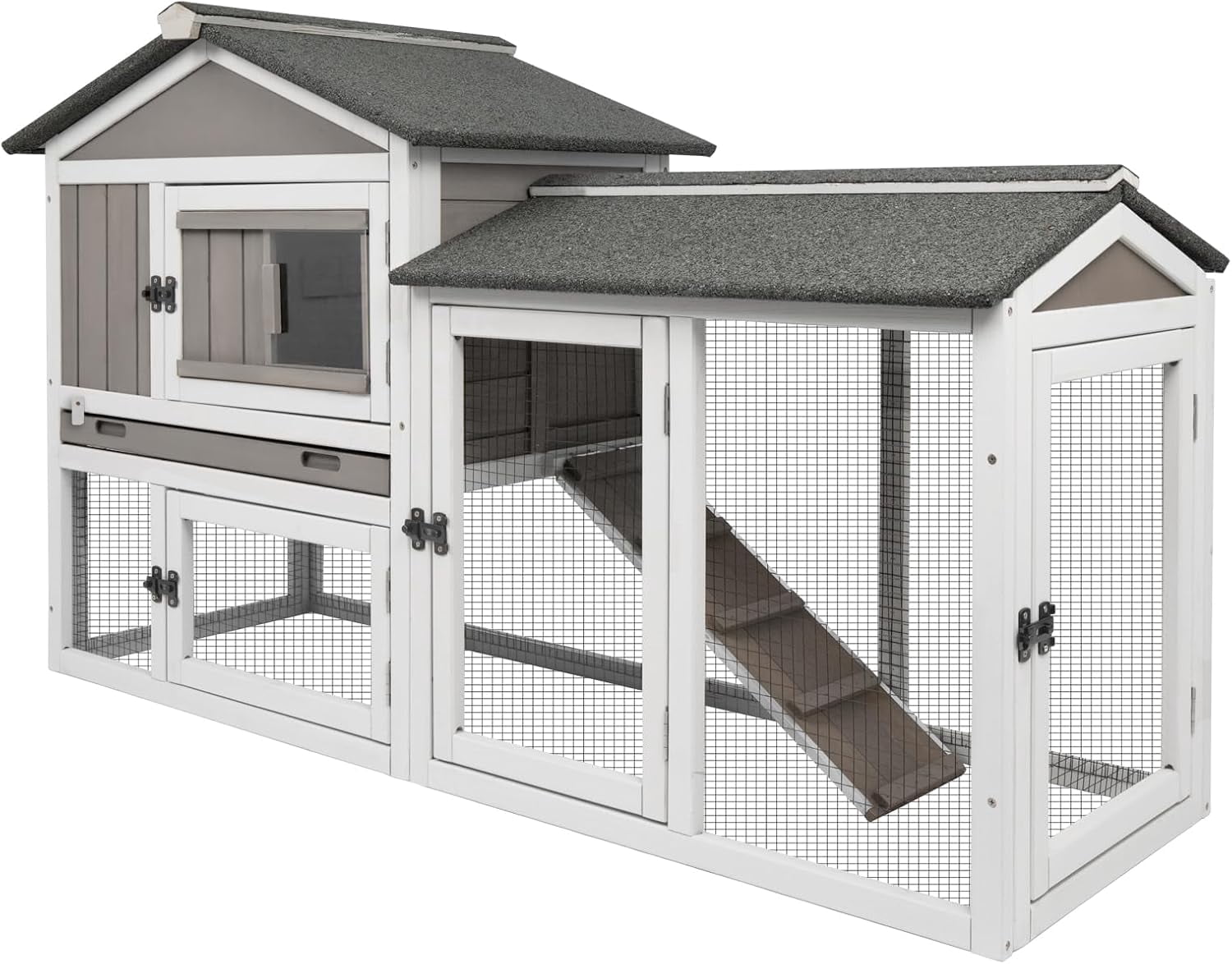 SAEWUD 57" L Rabbit Hutch Indoor and Outdoor 2-Story Rabbit Cage with ...
