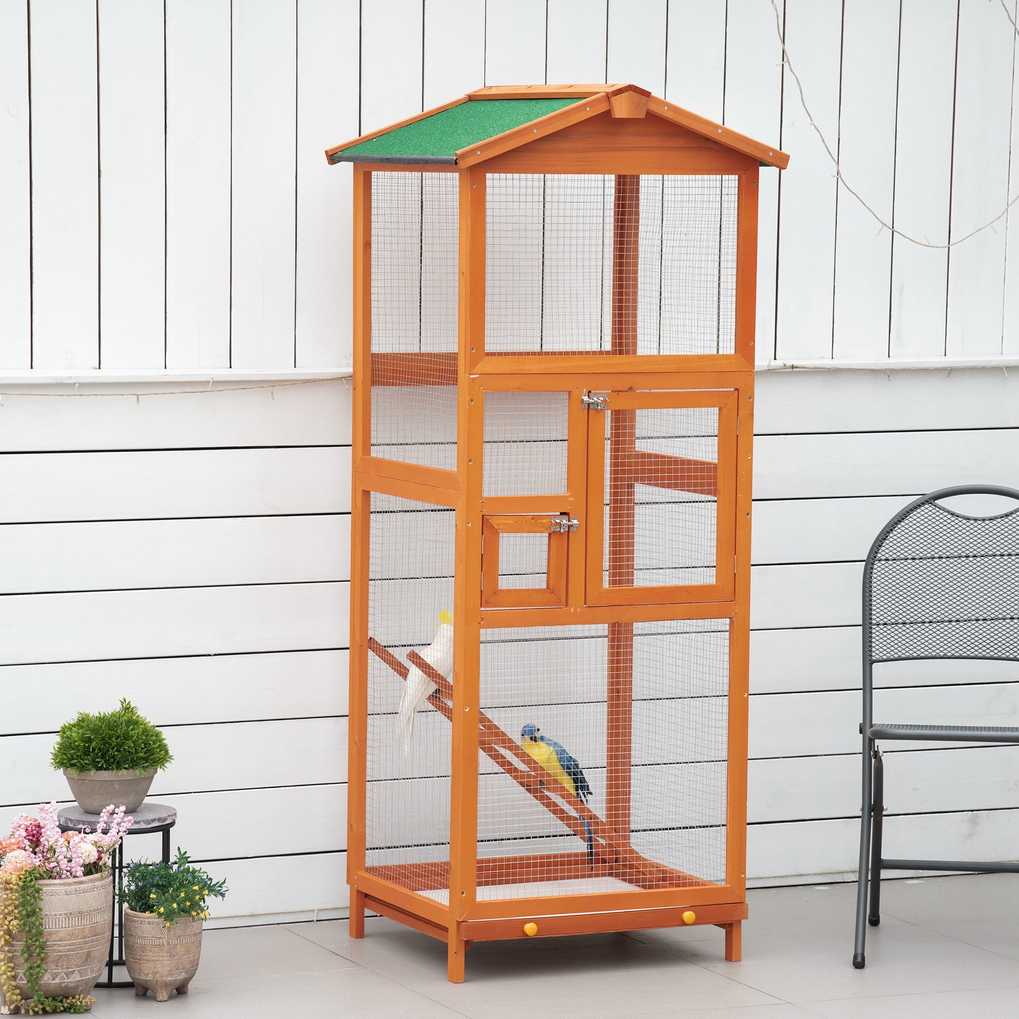 SAEWUD 65" Wooden Bird Cage Outdoor Aviary House for Parrot and ...