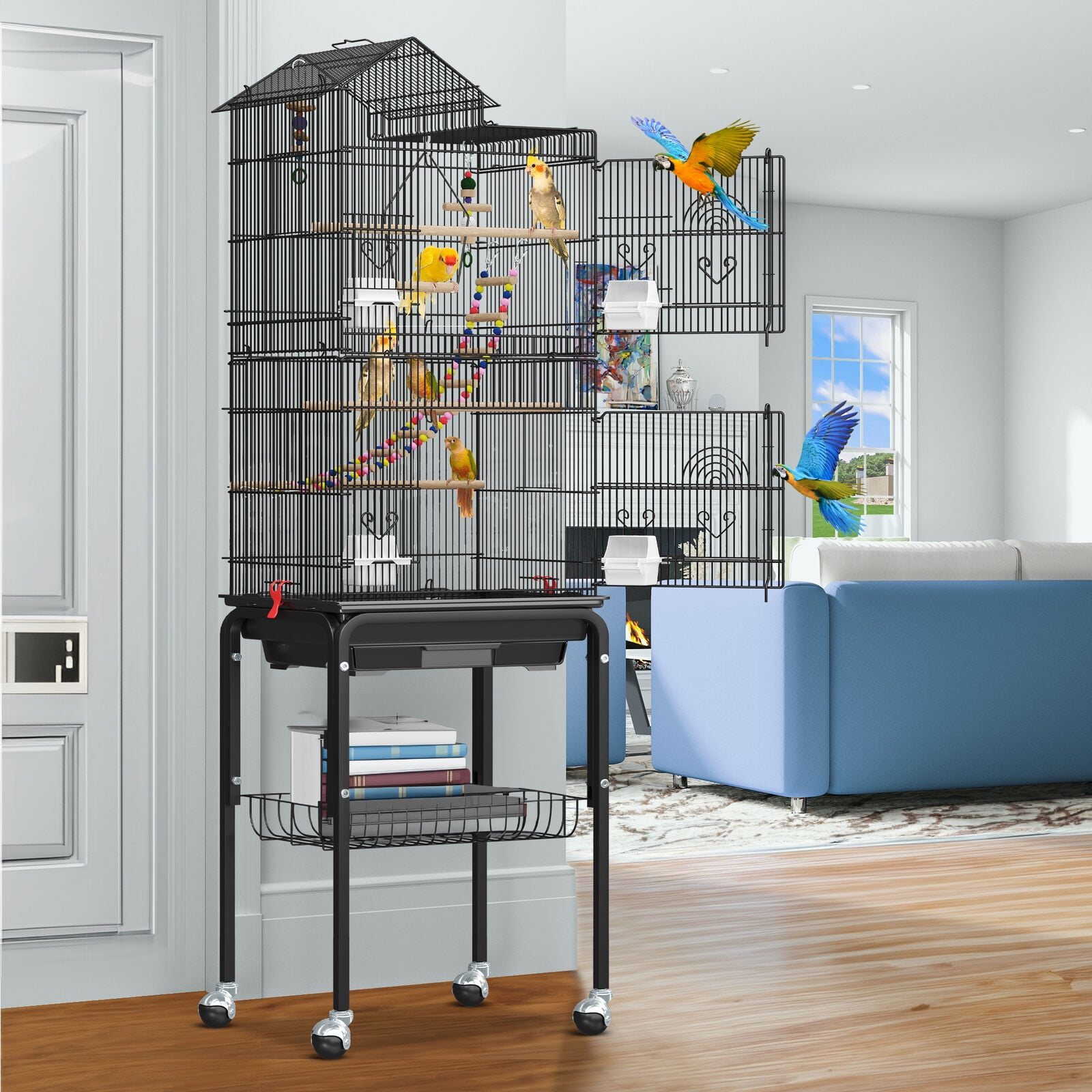 SAEWUD Bird Cage 62-inch Play Open Top Medium Small Parrot Parakeet ...