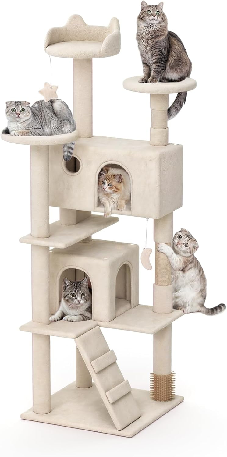 SAEWUD Cat Tree 60" Cats Tower for Indoor Cats, Multi-Level Cat Condo ...