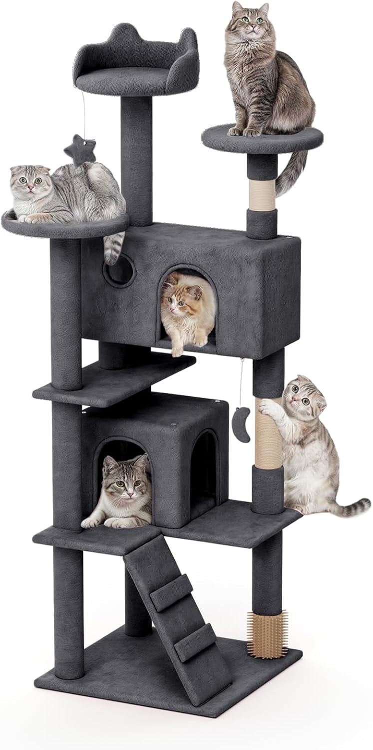 SAEWUD Cat Tree 60" Cats Tower for Indoor Cats, Multi-Level Cat Condo ...