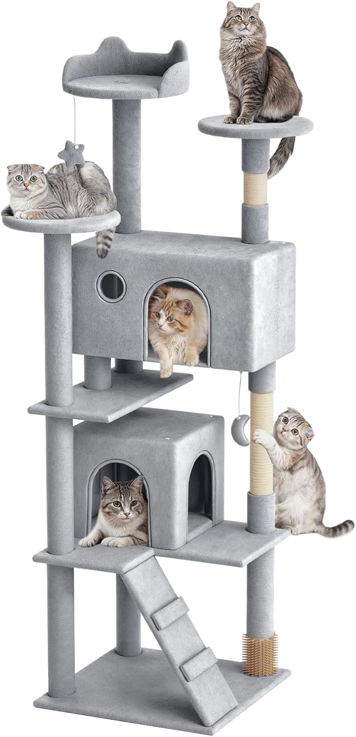 SAEWUD Cat Tree, 70 Inch, Light Grey (Cat Tower with Scratching Posts ...