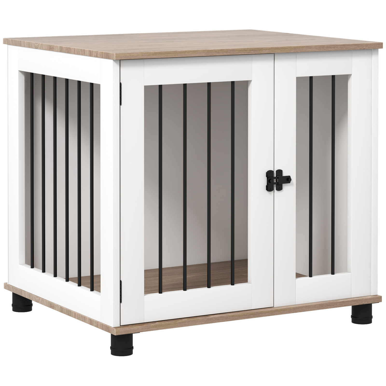 SAEWUD Dog Crate Furniture with Lockable Door, Walnut Brown Wooden End ...