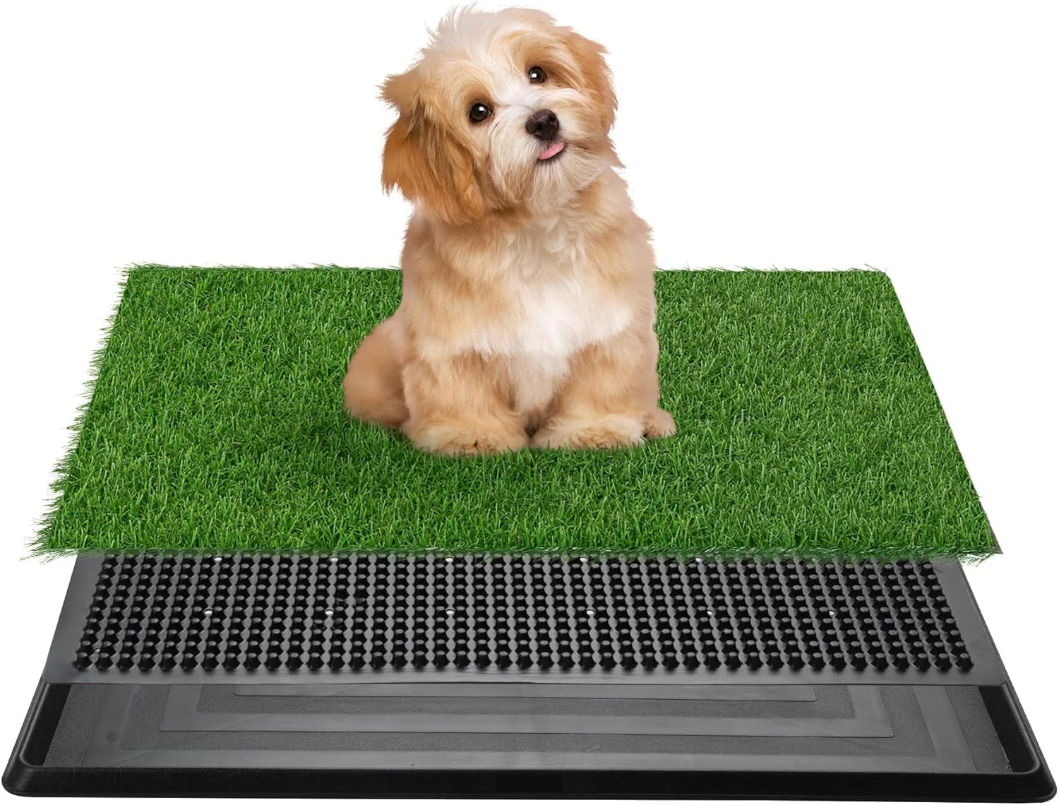 SAEWUD Dog Grass Pad with Tray, 25" x 20" Dog Potty Tray Indoor Outdoor ...