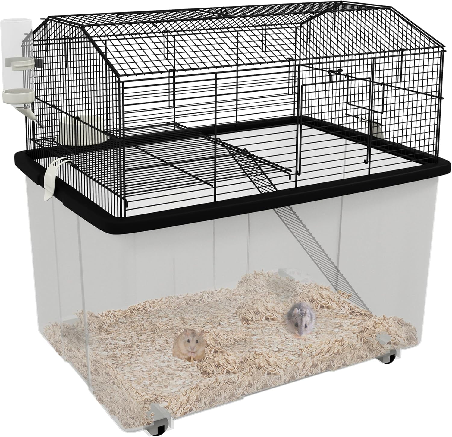 SAEWUD Hamster Cage, 2-Tier Gerbil Cage with Wheels, Deep Bottom, Ramp ...