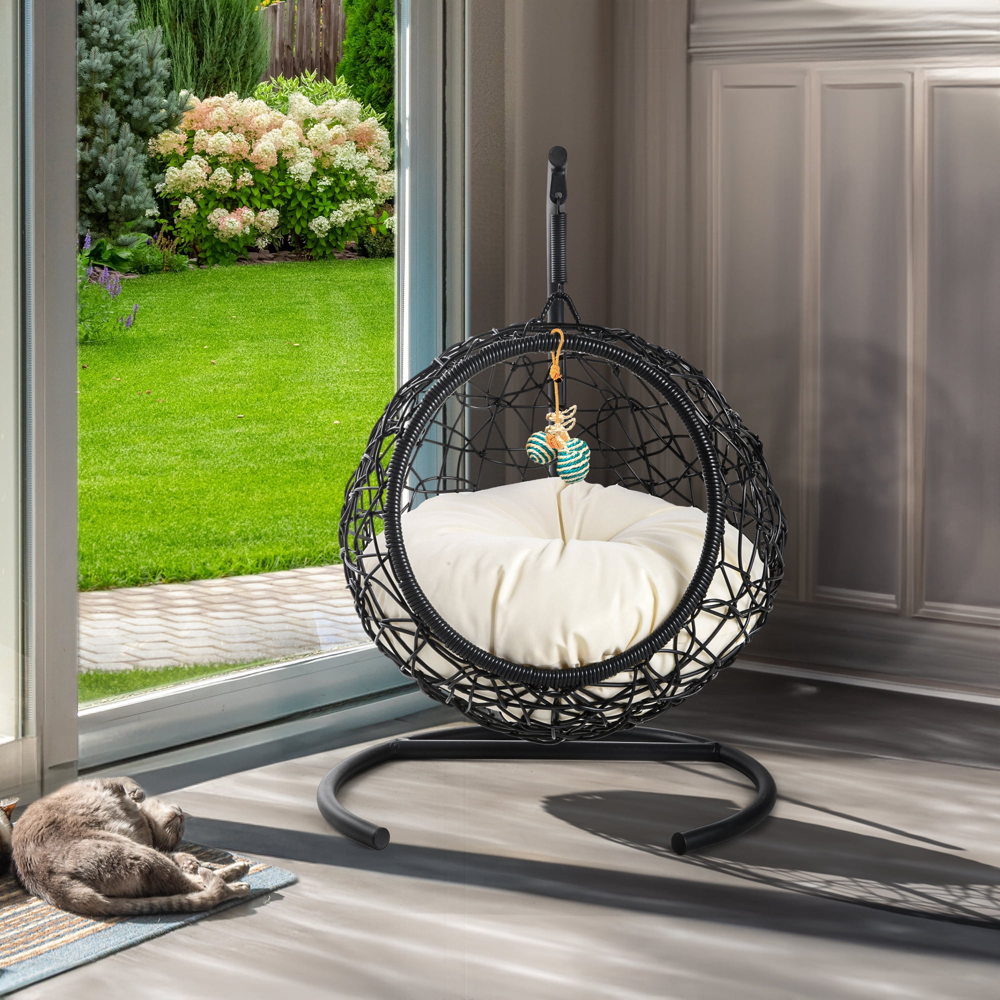 SAEWUD Indoor Cat Swing Bed with Stand & Cushion, Cat Egg Chair with ...