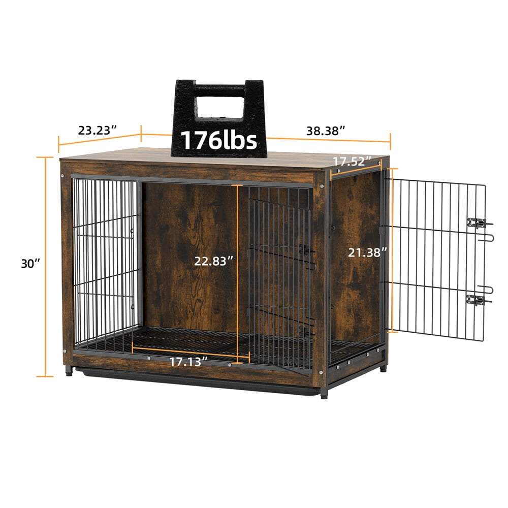 SAEWUD Large Wooden Dog Crate with Tray, Furniture Style Pet Kennel End ...