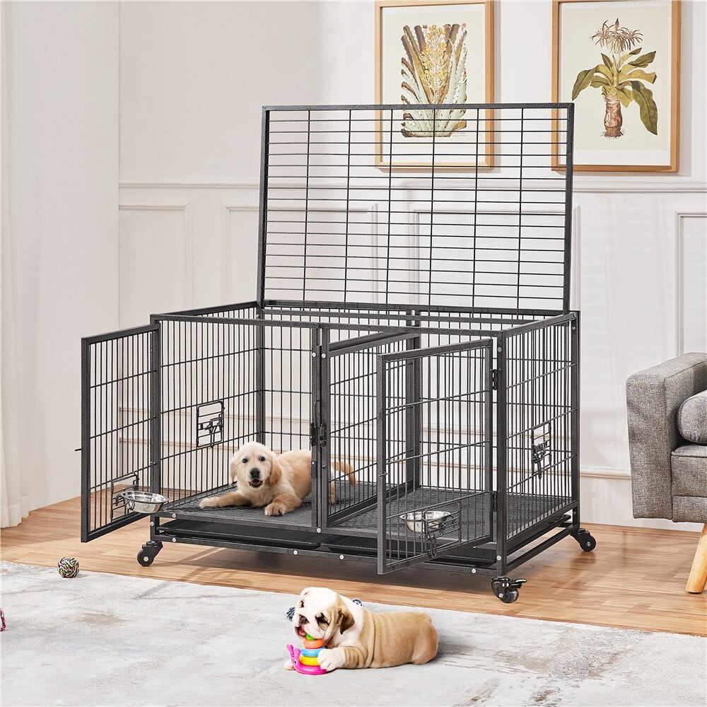 SAEWUD Rolling Stackable Dog Crate with Open Top & Pull-out Tray, Heavy ...