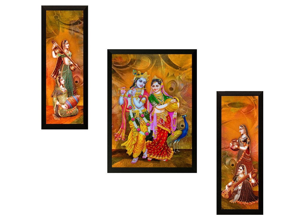 SAF paintings UV Textured Radha Krishna Print Framed Painting Set of 3 ...