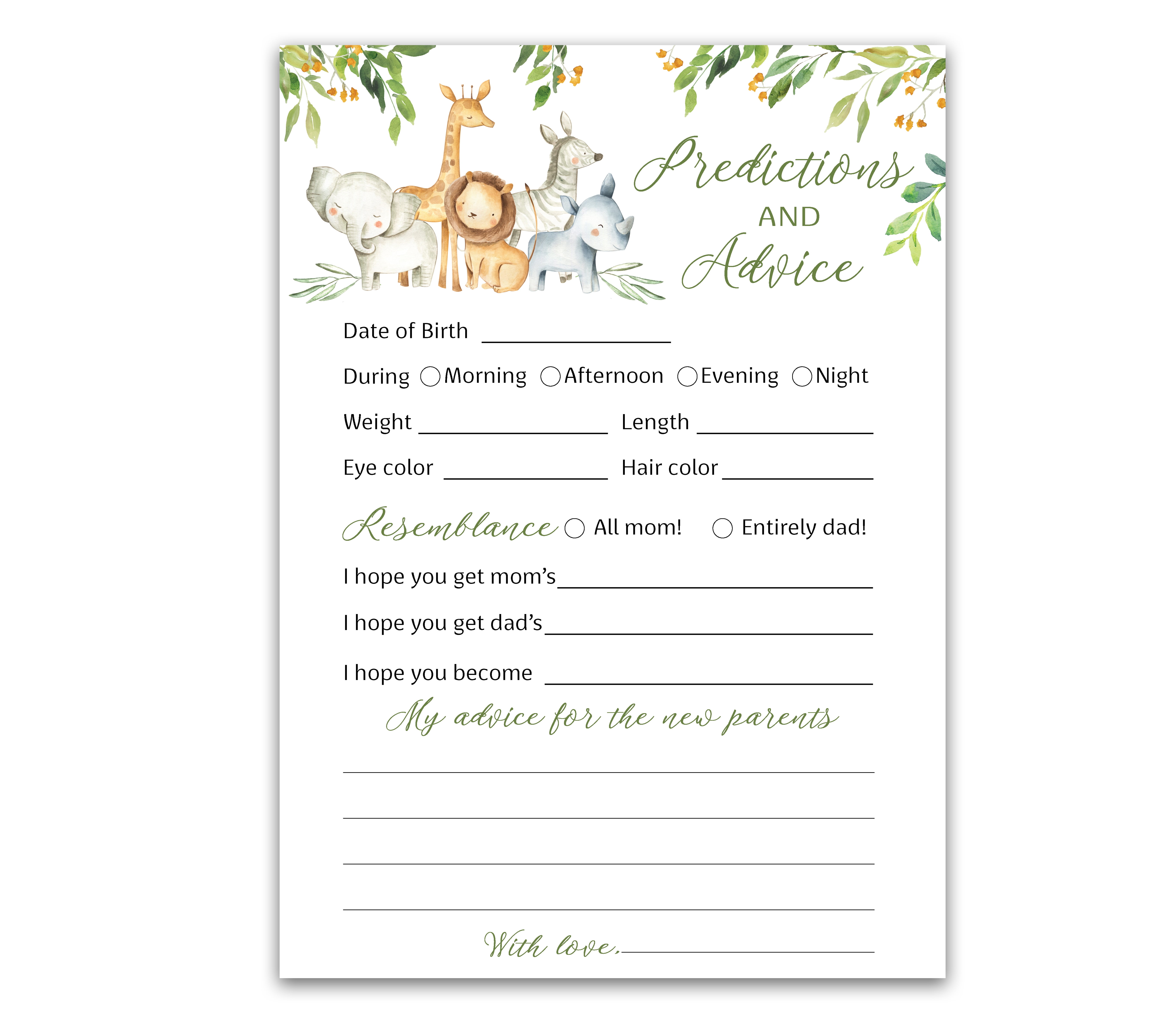 SAFARI ANIMALS Prediction and Advice Cards - Pack of 25 - Country ...