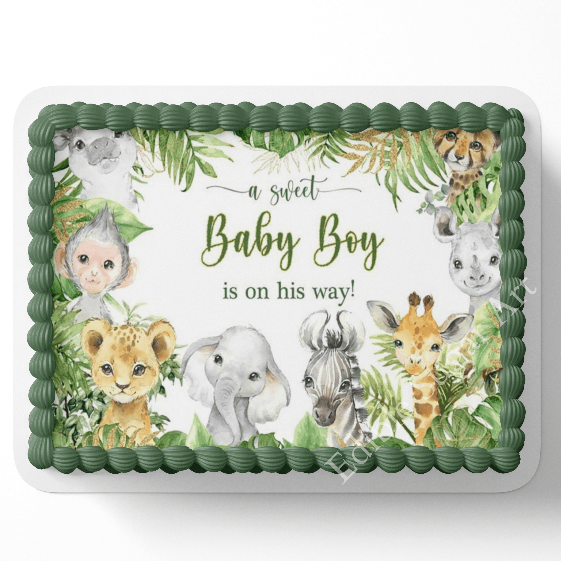 Edible Safari Baby Shower Cake Topper Image for Half Sheet Cakes ...