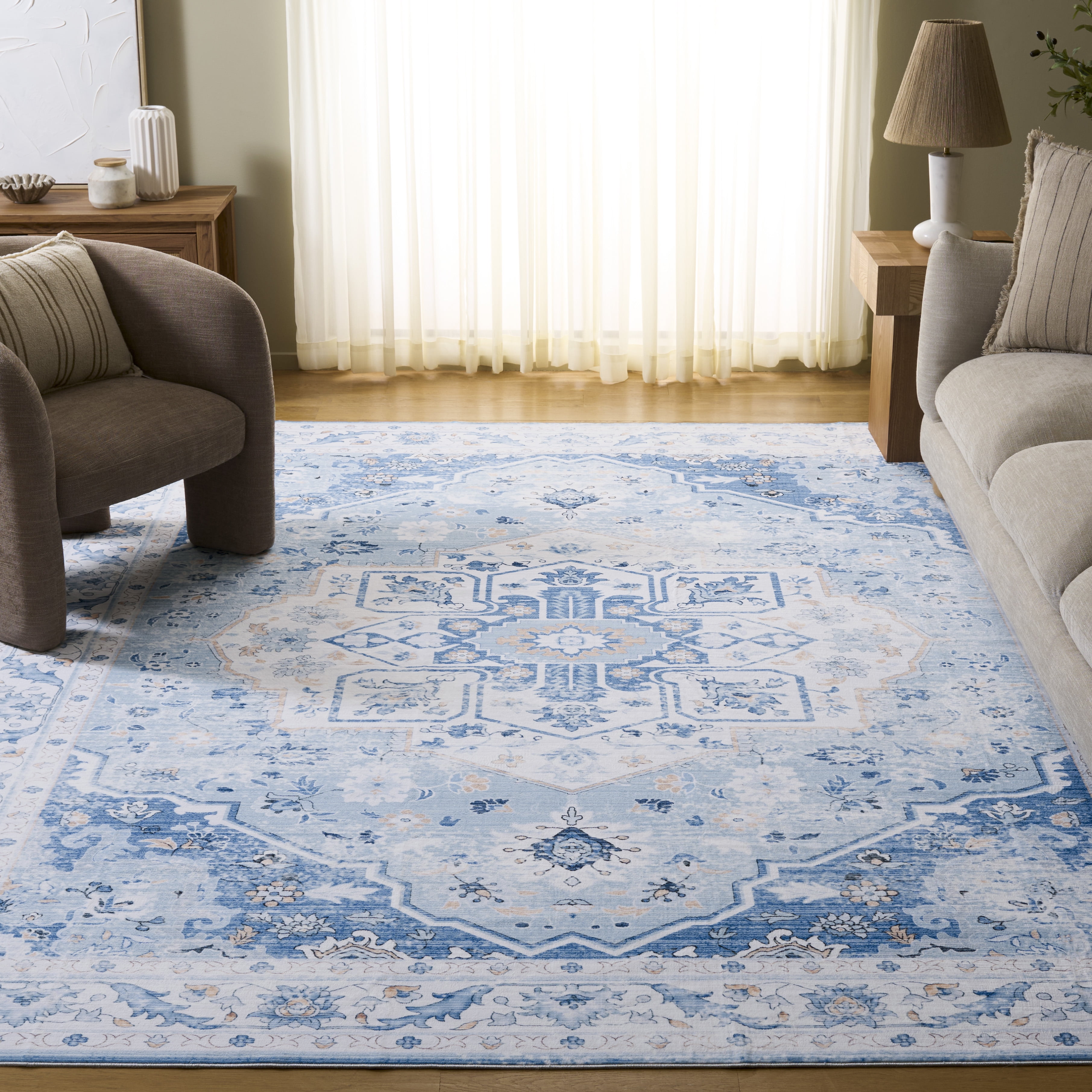 SAFAVIEH Arizona Thames Oriental Machine Washable Area Rug, Light Blue ...