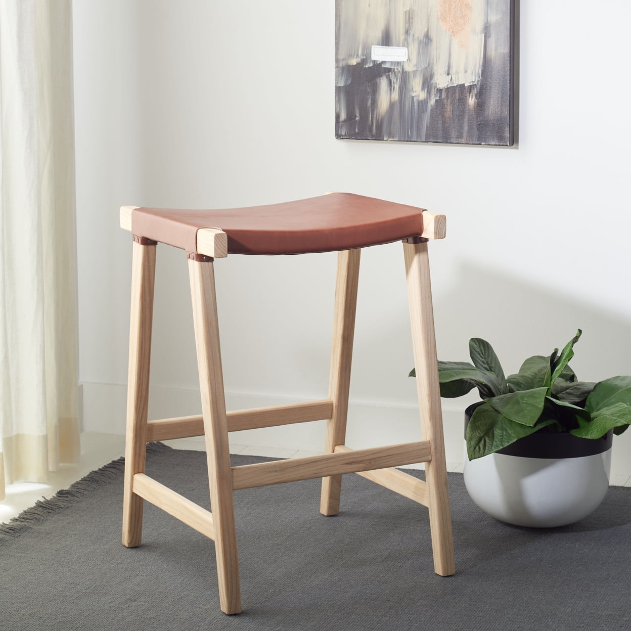 SAFAVIEH Aariz Rectangle Counter Stool Cognac / Natural - Walmart.com