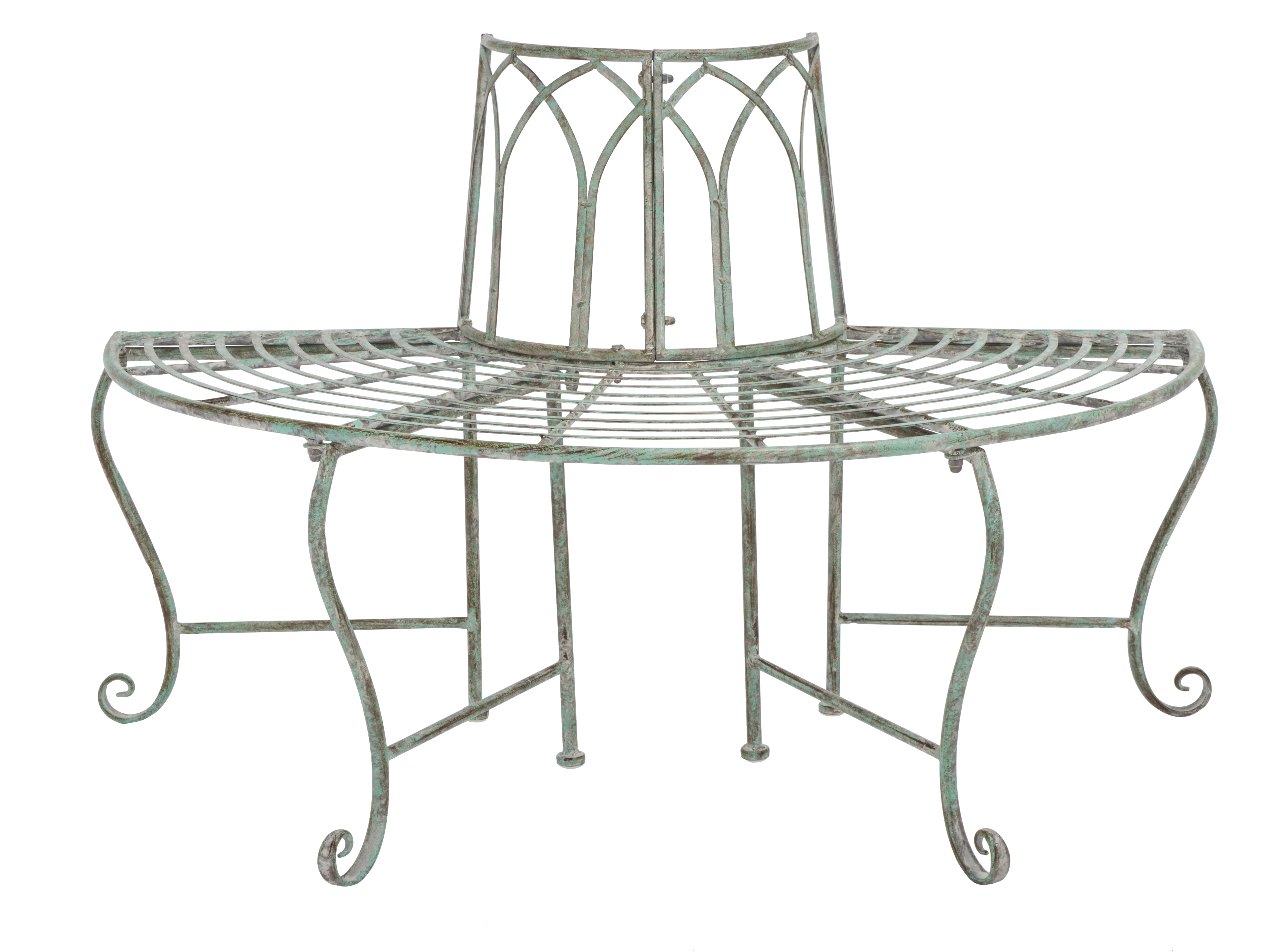 Safavieh, Outdoor Wrought Iron Semi Tree Bench, 50 in., Antique Green ...
