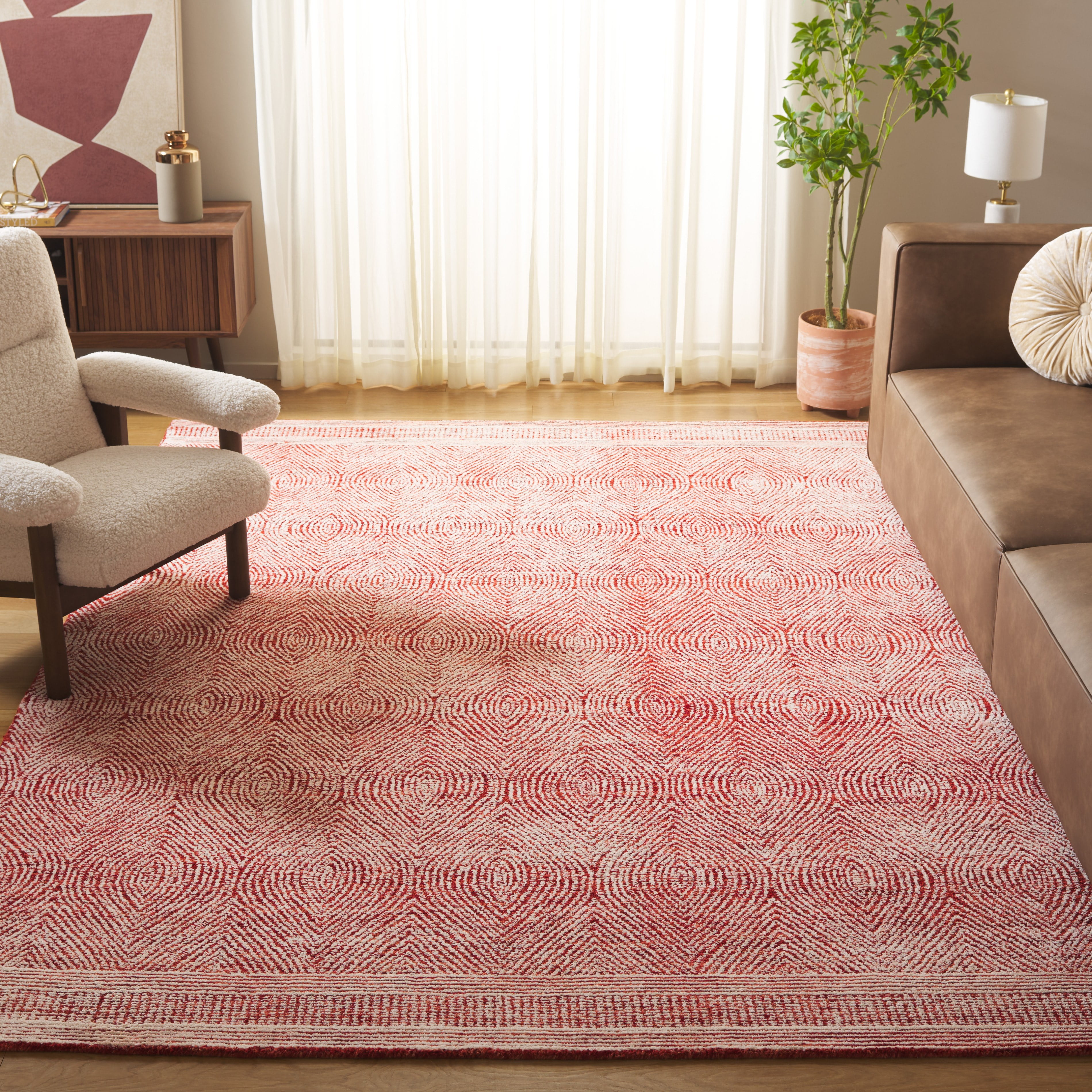 SAFAVIEH Abstract Caelestinus Ogee Wool Area Rug, Ivory/Red, 8' x 10 ...