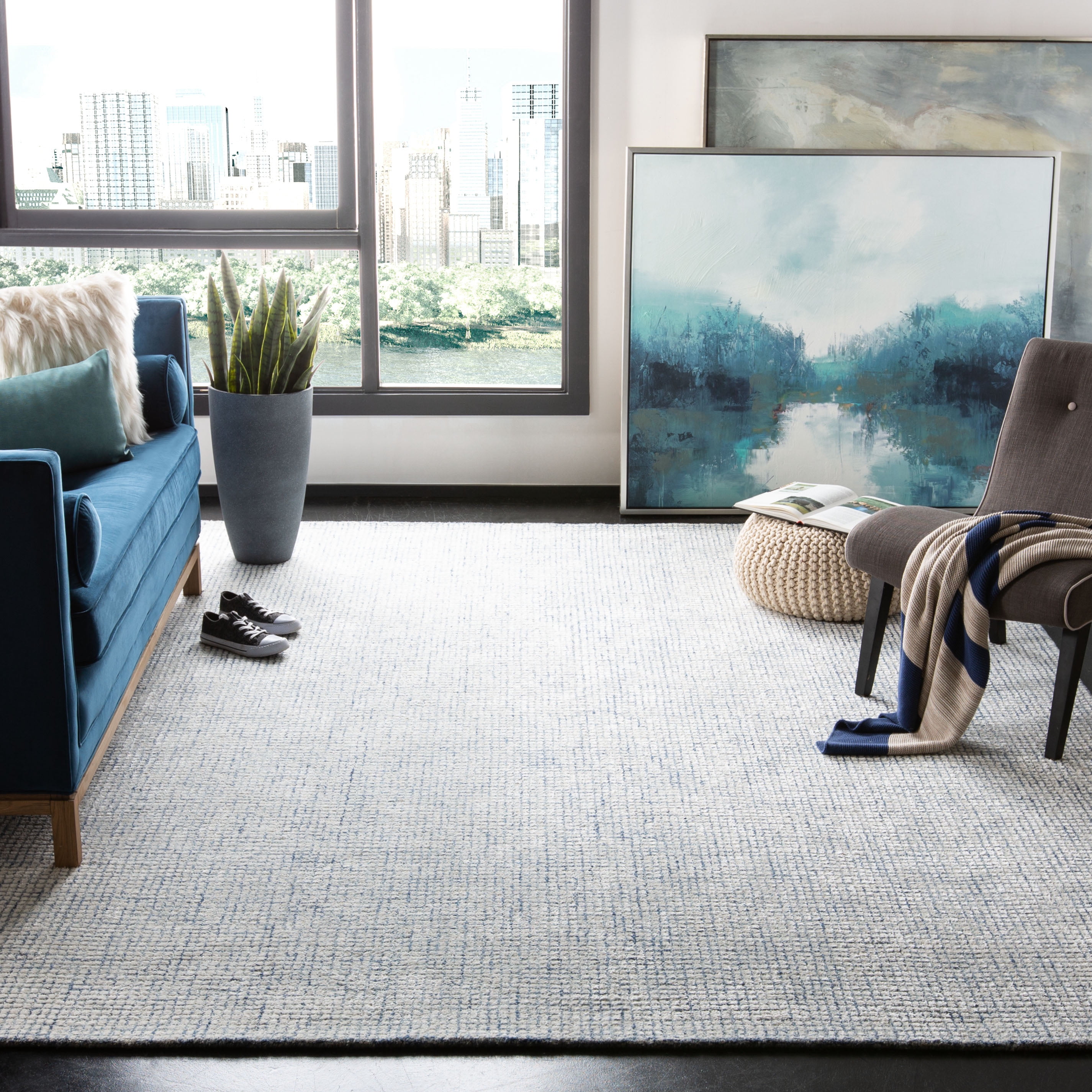 SAFAVIEH Abstract Dalia Geometric Area Rug, Ivory/Blue, 10' x 14 ...