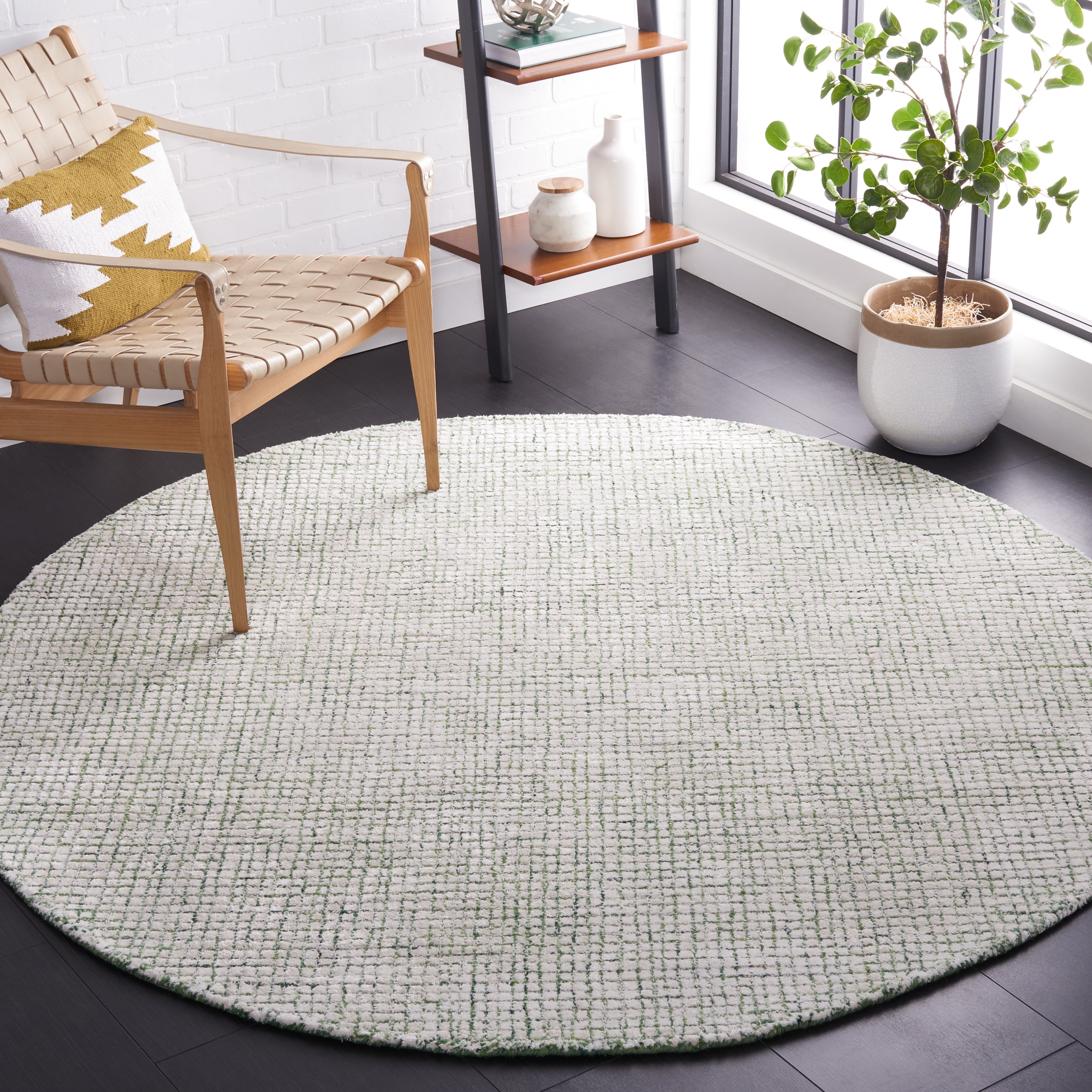 SAFAVIEH Abstract Dalia Geometric Area Rug, Ivory/Green, 8' x 8' Round ...