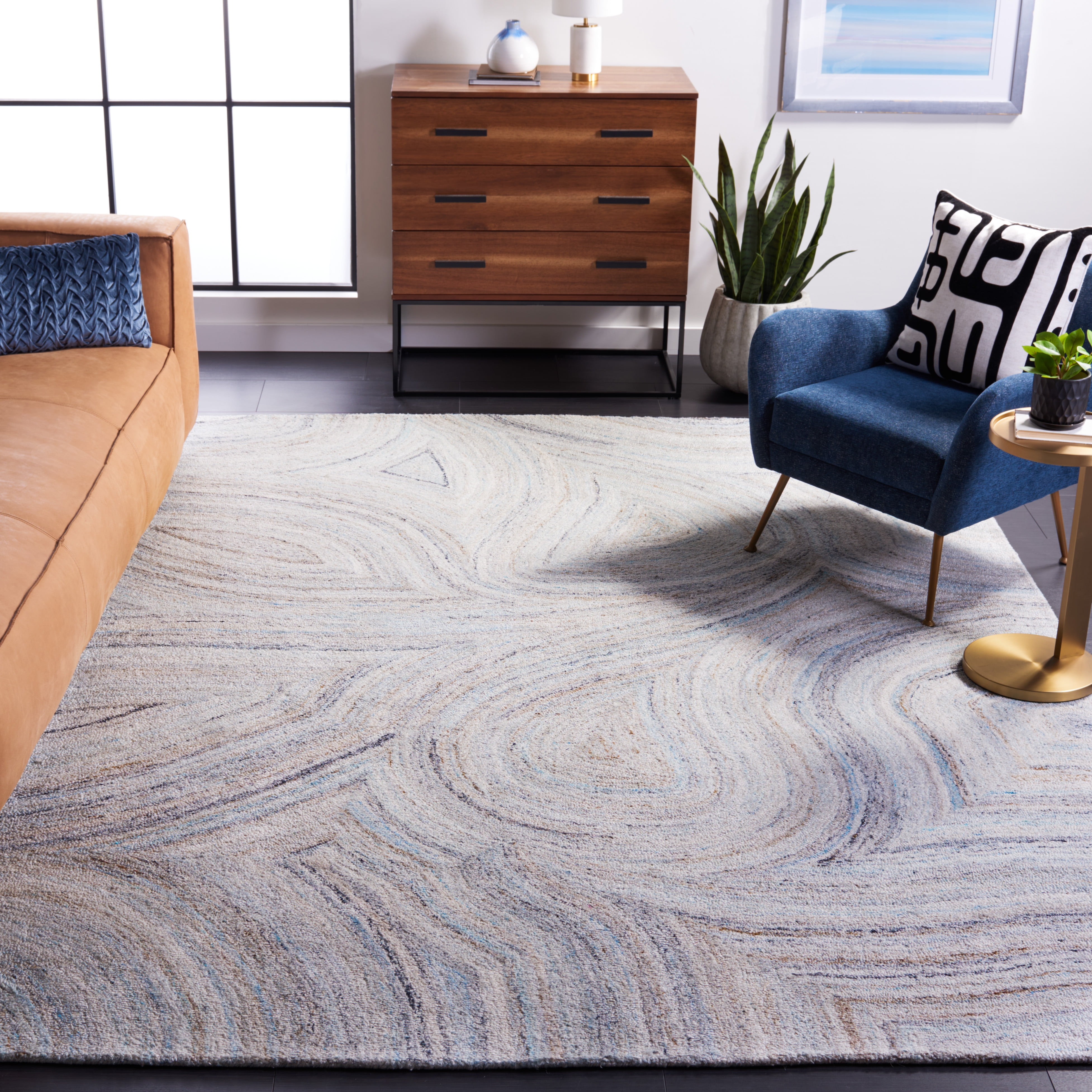 SAFAVIEH Abstract Hypatia Swirls Area Rug, Beige/Blue, 8' x 10 ...