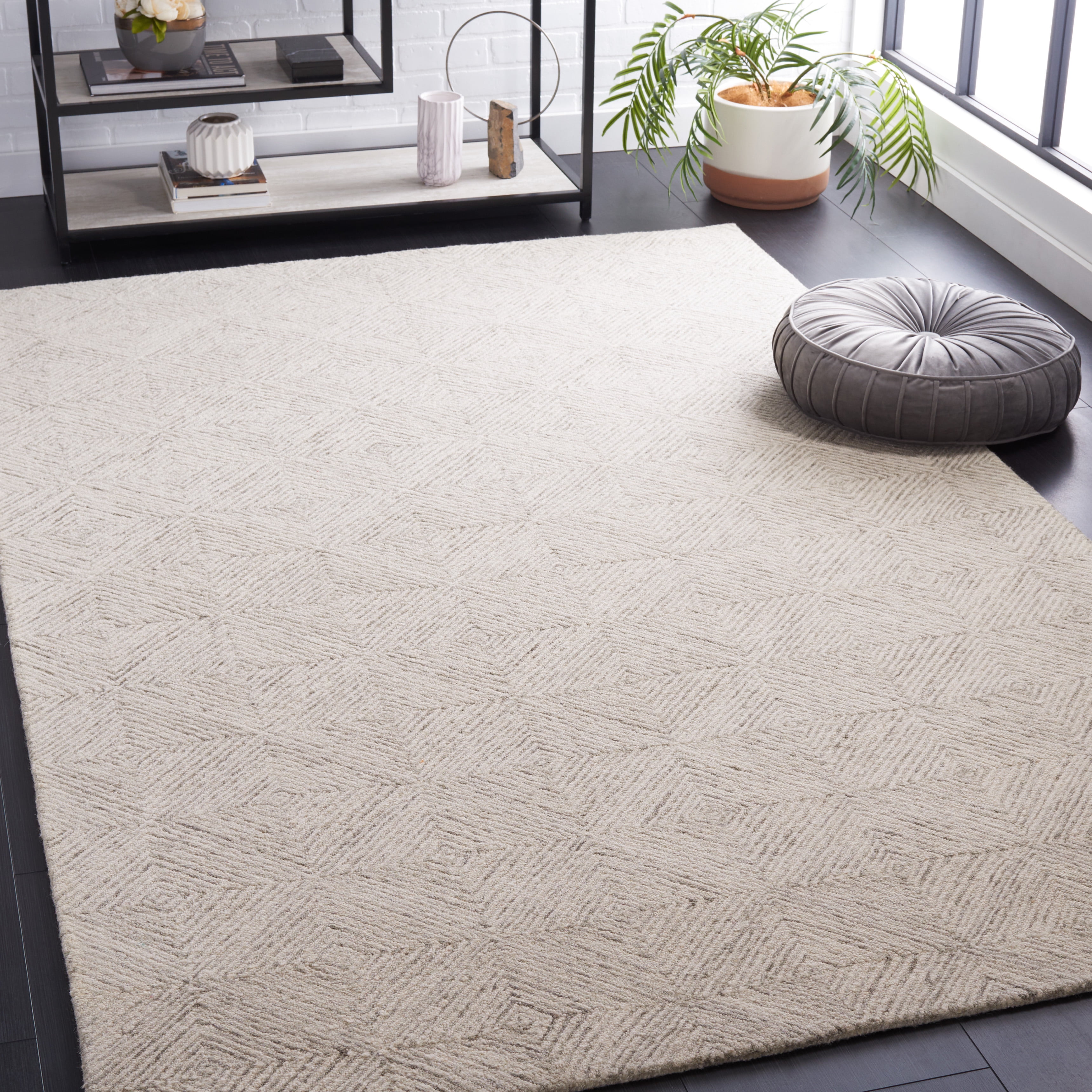 Safavieh Abstract Geometric Area Rug Grey Ivory 6' x 6' Square Hand ...