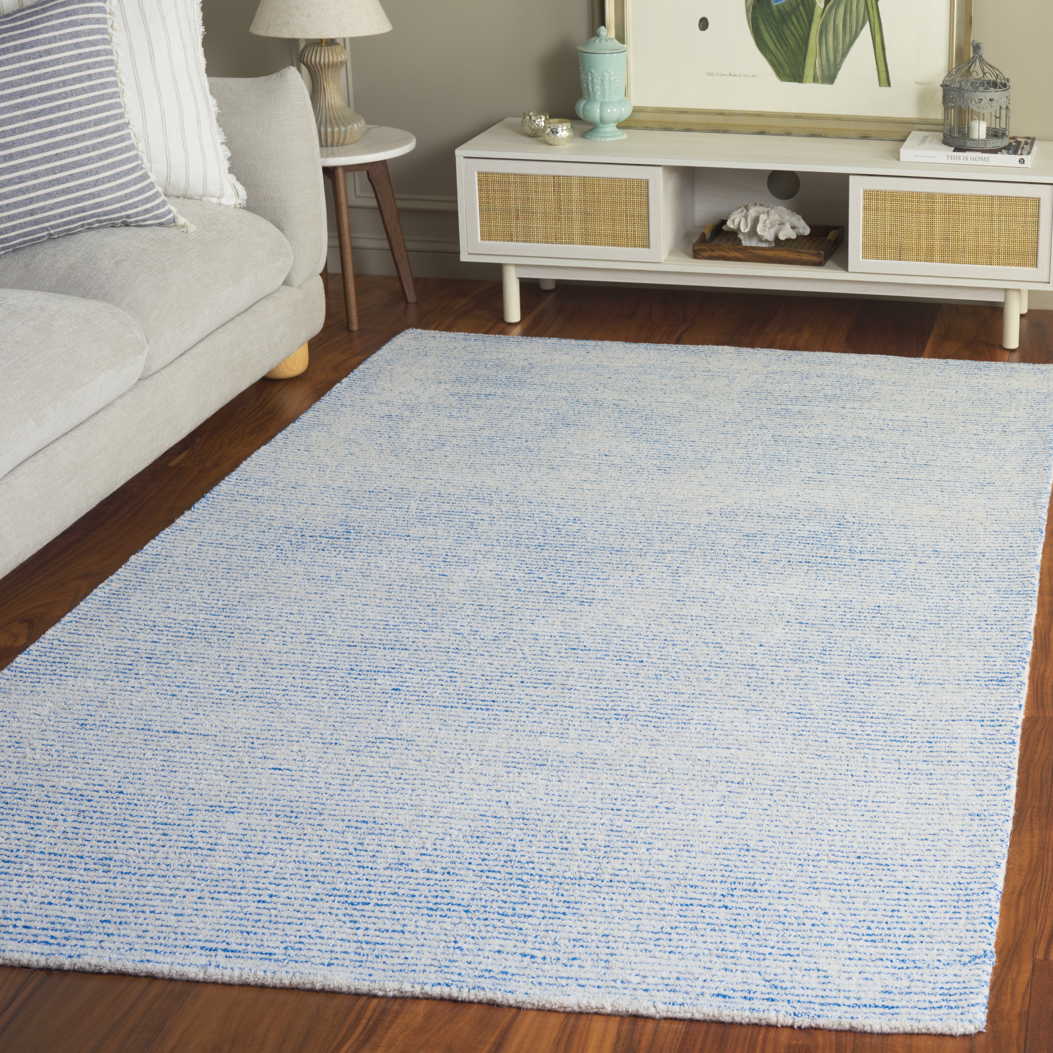 SAFAVIEH Abstract Rumen Solid Color Area Rug, Ivory/Blue, 3' x 5 ...