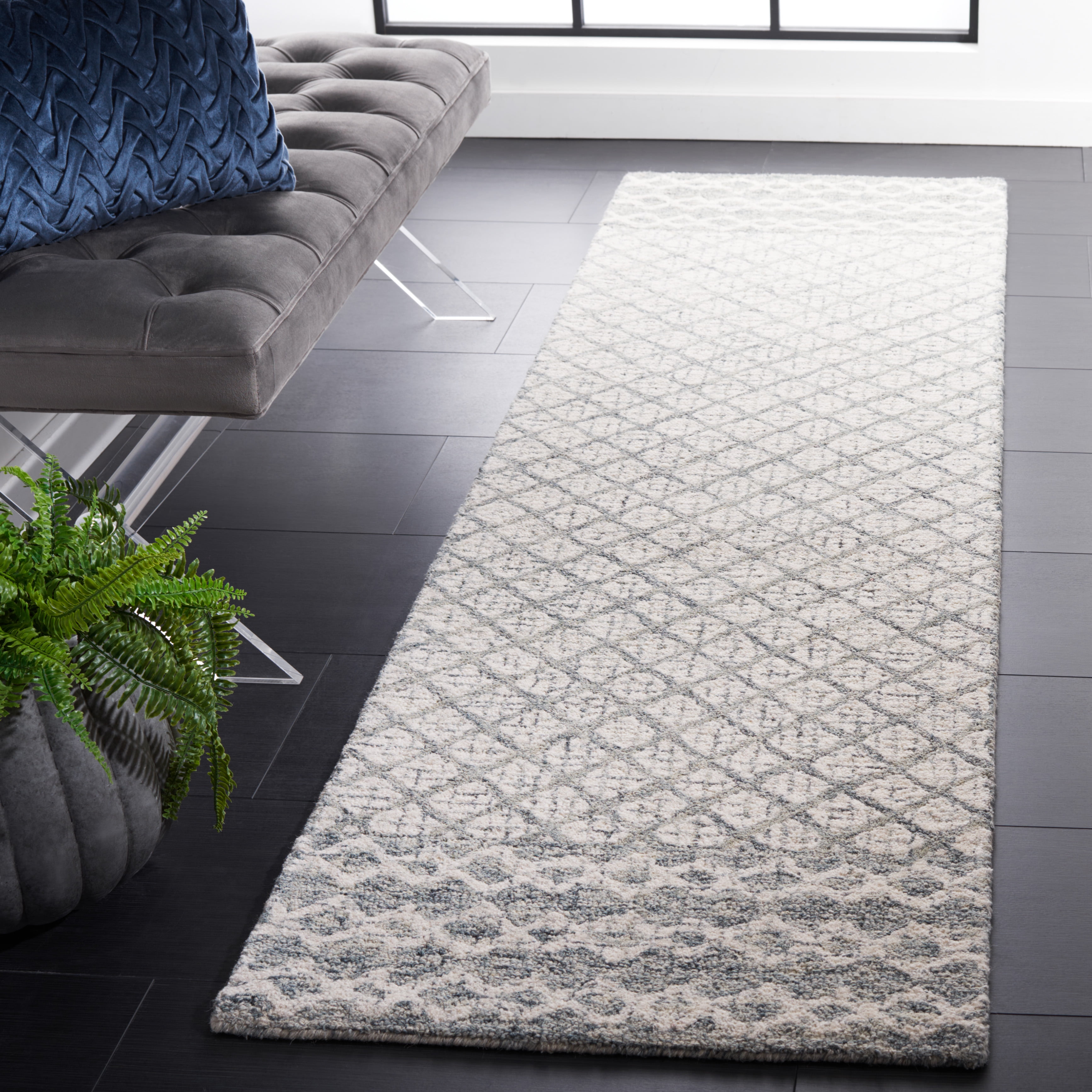 SAFAVIEH Abstract Ryder Abstract Wool Runner Rug, Gray/Ivory, 2'3" x 8 ...